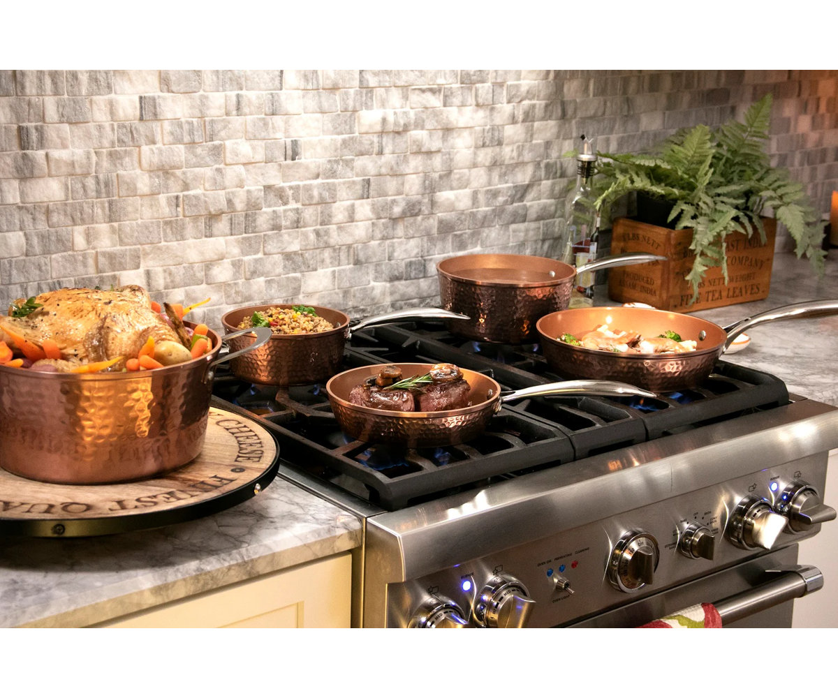 Gotham Steel Hammered Copper 15 Piece Ceramic Non Stick Cookware Set ...