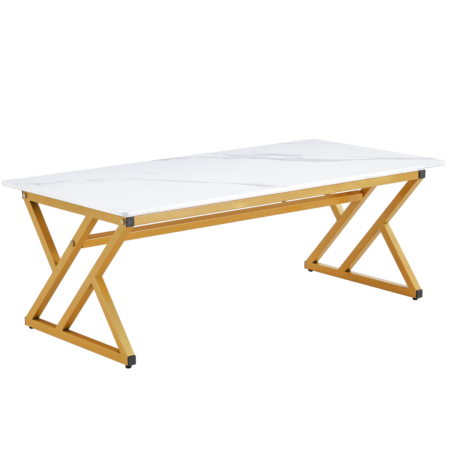 Mercer41 White Marble Inspired Sintered Stone Coffee Table With Metal ...