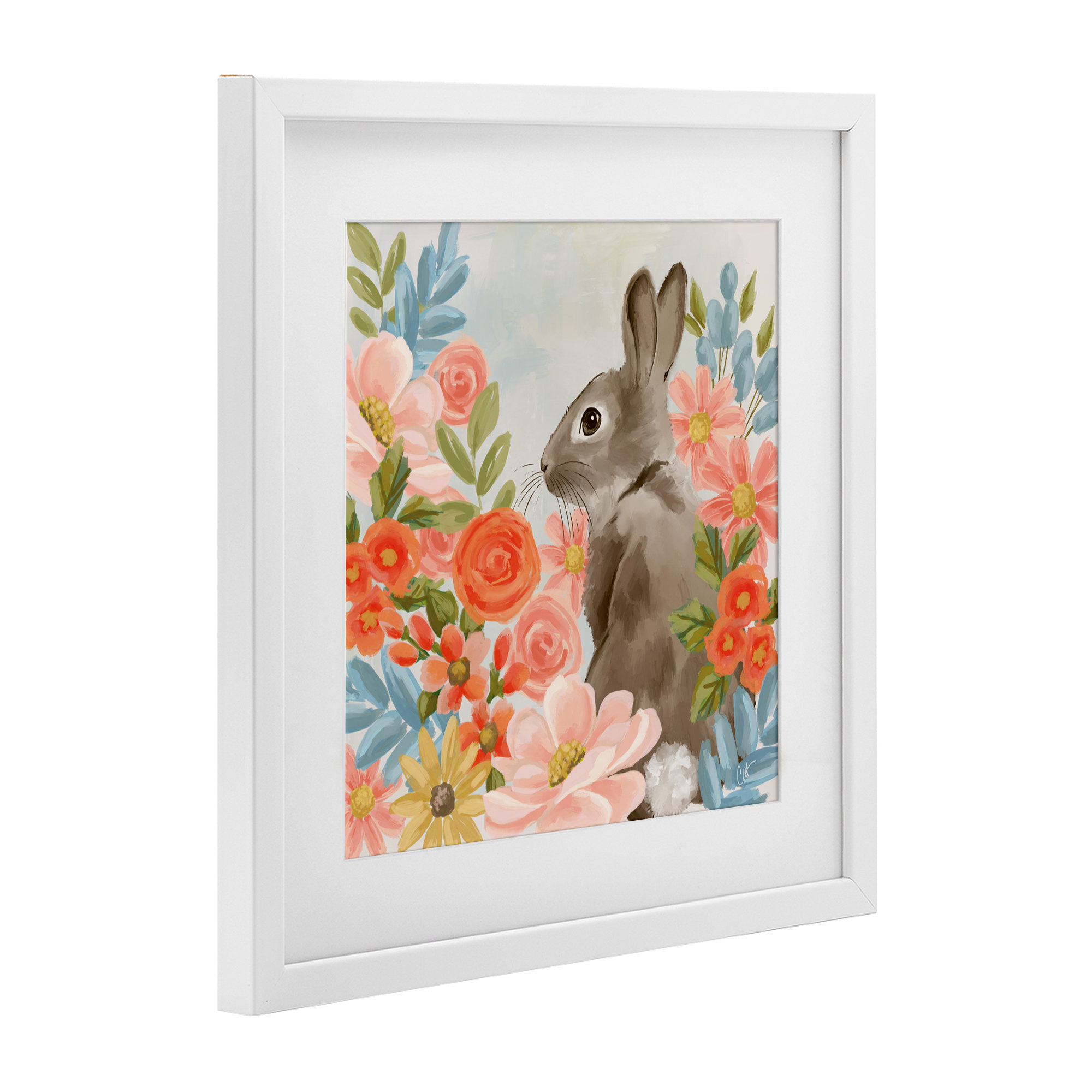 August Grove® Bunny In The Blooms Framed Print Under Glass, design by ...