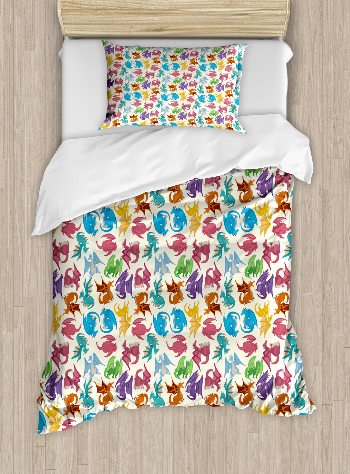 Ambesonne Dragon Cartoon Style Design Decoration for Pattern Colourful ...