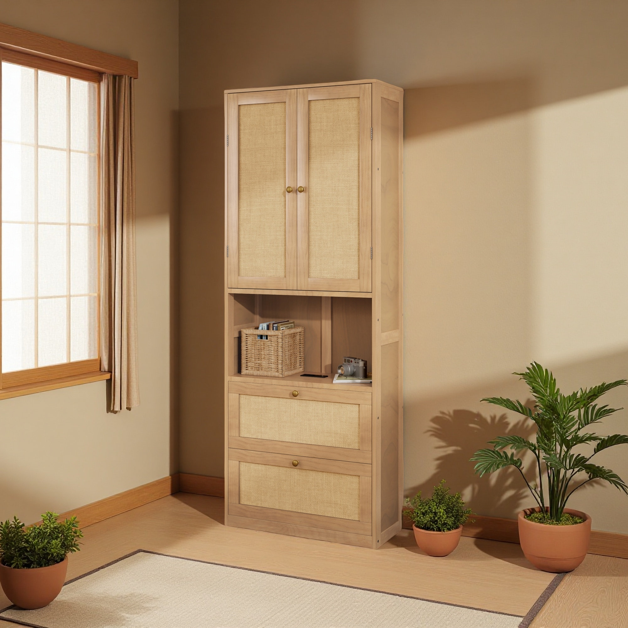 PhoebeHoliday 2 Doors Bookshelf With USB Port And 3 Drawers Side ...