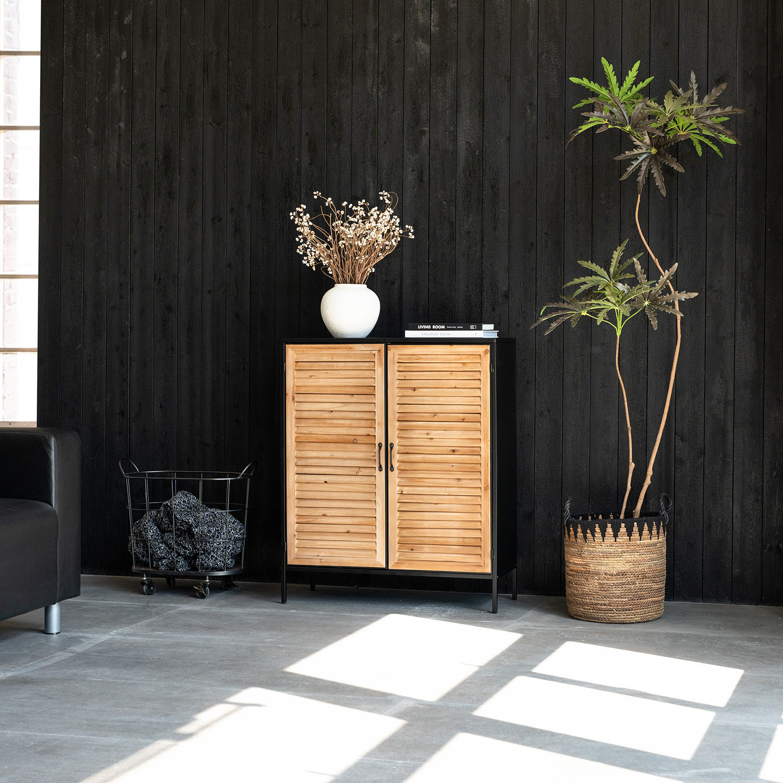 Ebern Designs 38” Two-Door Wood Shutter Storage And Accent Cabinet ...