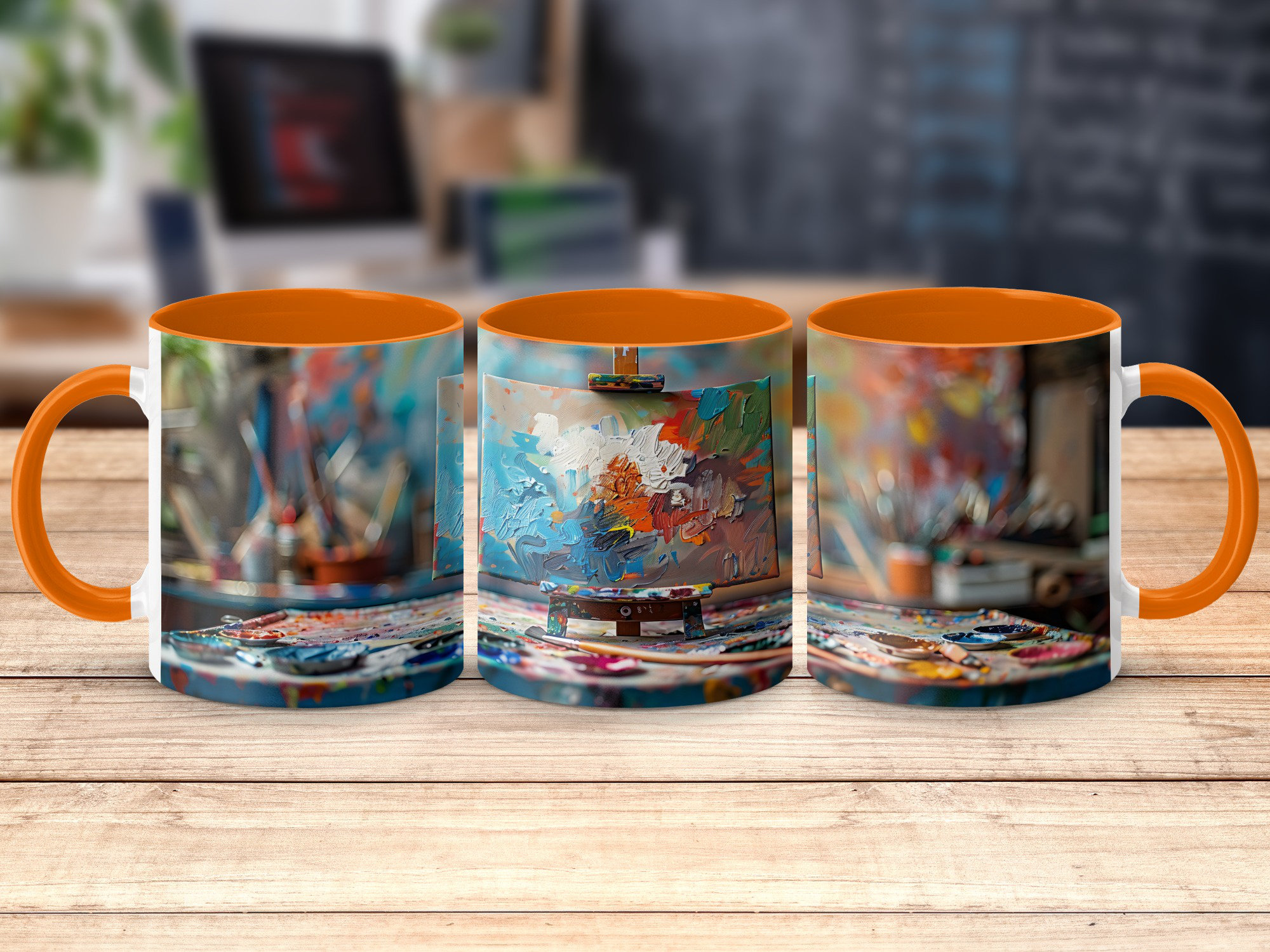 East Urban Home Set of 3 Kids Drawing Style 11oz Accent Mugs – White ...