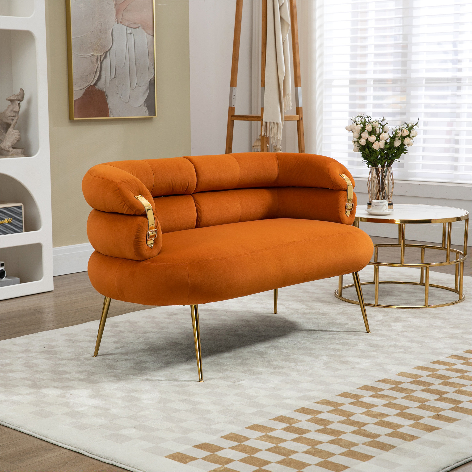 Mercer41 Small Loveseat Sofa, Upholstered Mini Couch With Curved ...