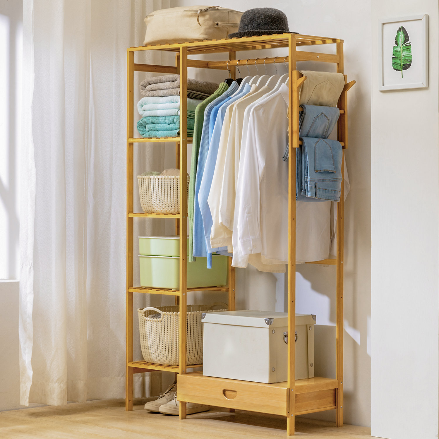 Latitude Run® 5-Tier Coat Rack, Open Closet Wardrobe with Hanging Rod ...