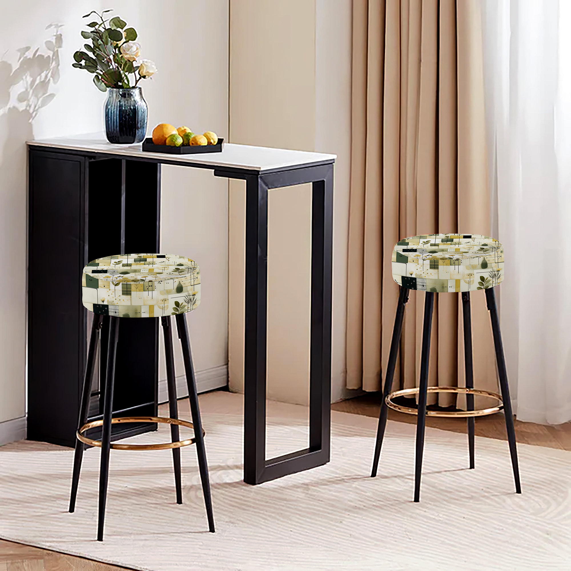 Design Art Green Cubic Botanical Dreams - Patchwork Bar Stools Set Of 2 ...