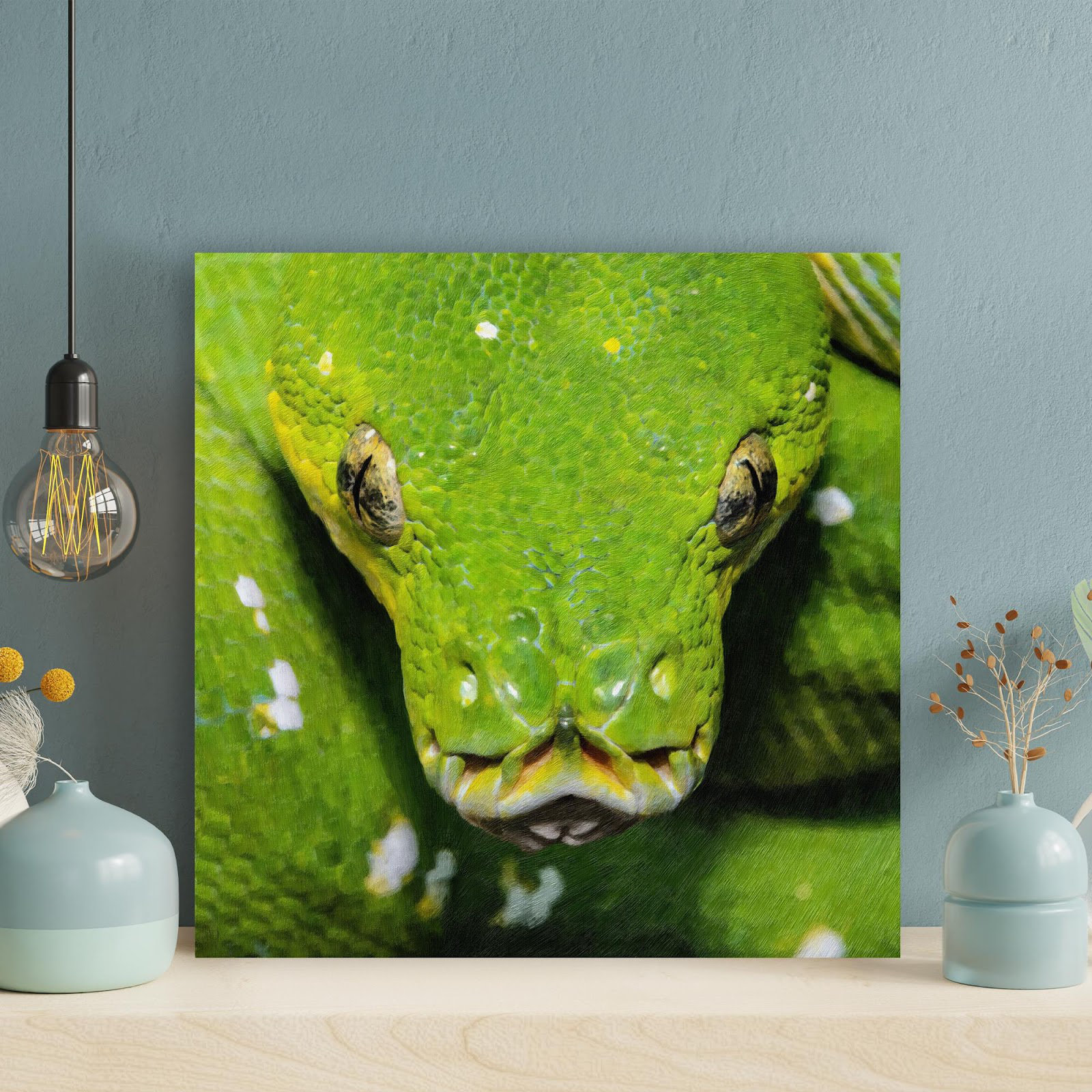Latitude Run® A Green Snake In Close-Up - Wrapped Canvas Painting ...