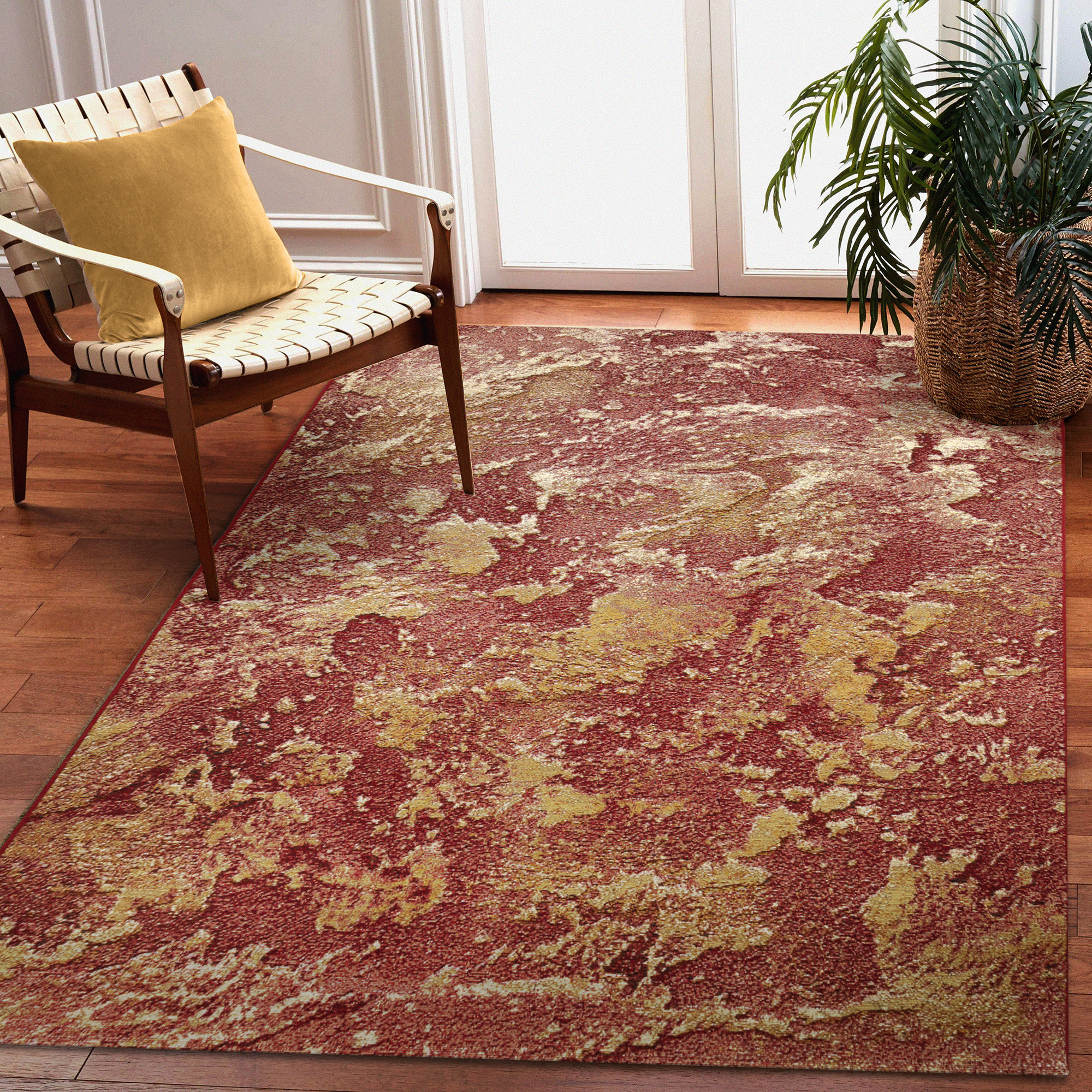 17 Stories Giotto Abstract Red Indoor / Outdoor Area Rug | Wayfair