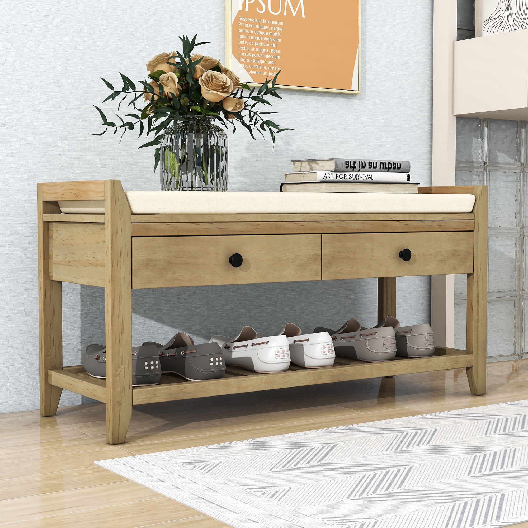 Lark Manor Multipurpose Entryway Storage Bench with Shoe Rack ...