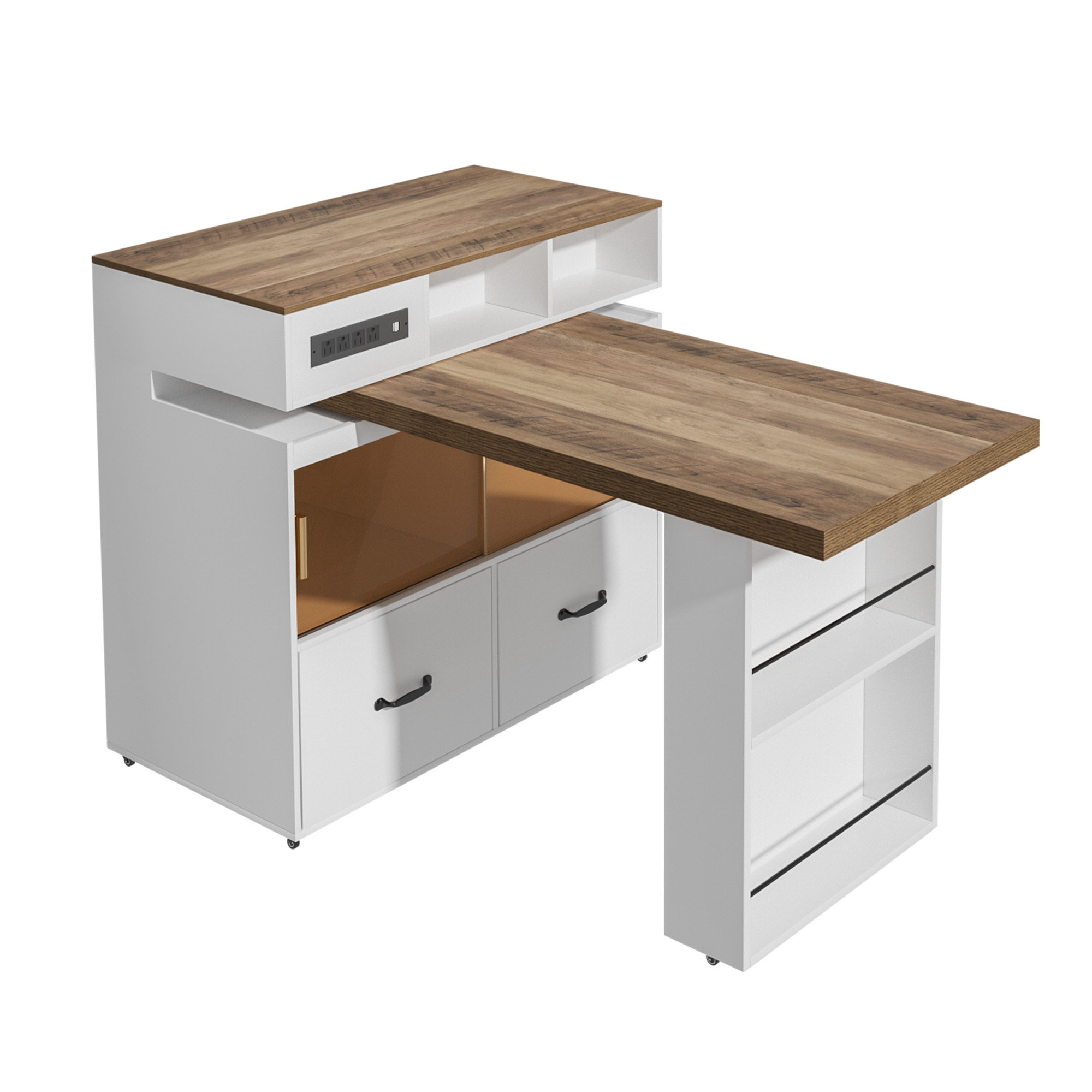 Ebern Designs Movable Kitchen Island With Retractable Tabletop | Wayfair