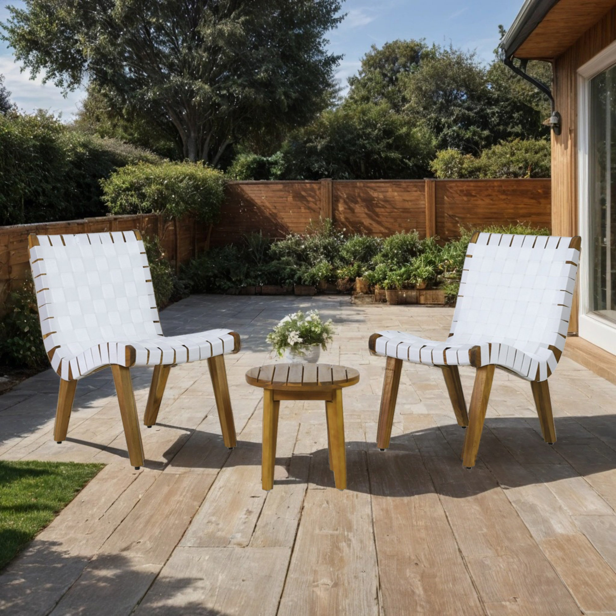 George Oliver 3 Piece Outdoor Chat Set With Acacia Wood And Rope Weave ...