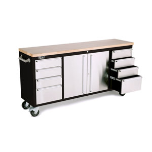 TRINITY 72 in. W 8-Drawer Black Rolling Mobile Workbench w/ Stainless ...