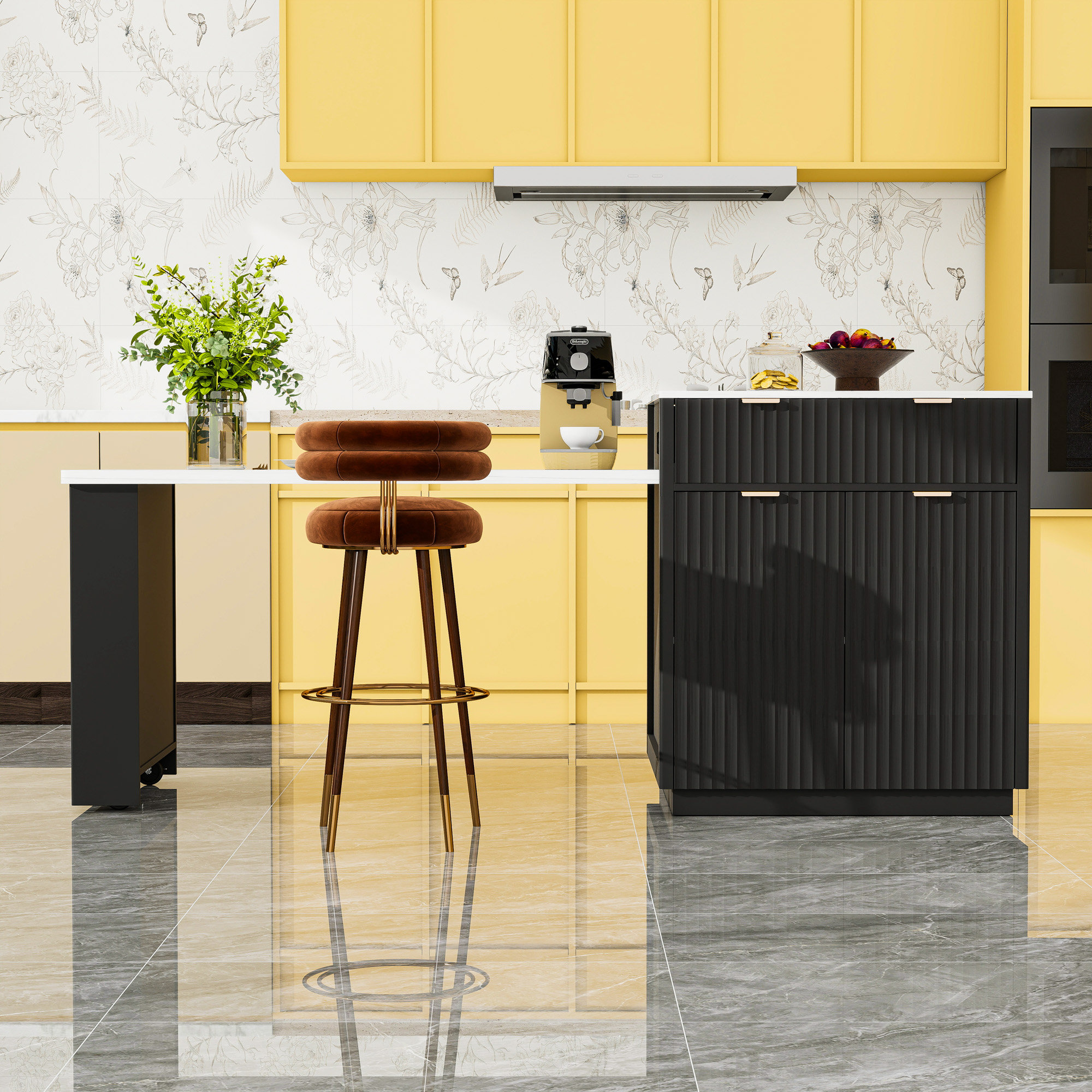 Lark Manor™ Fluted Kitchen Island with Extendable Table for 4-6, Double ...