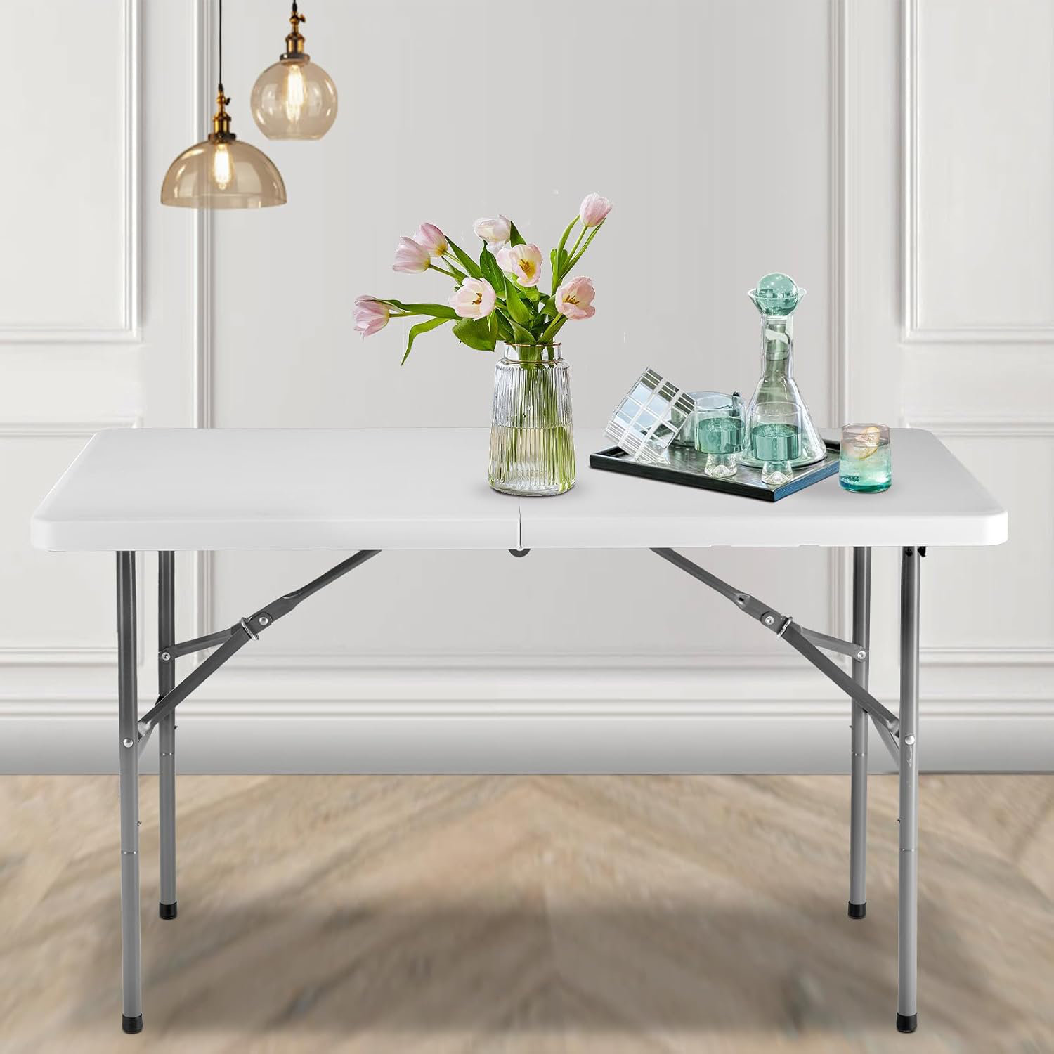 MAGBIX 4Ft Plastic Folding Table Outdoor Indoor Heavy Duty Portable ...