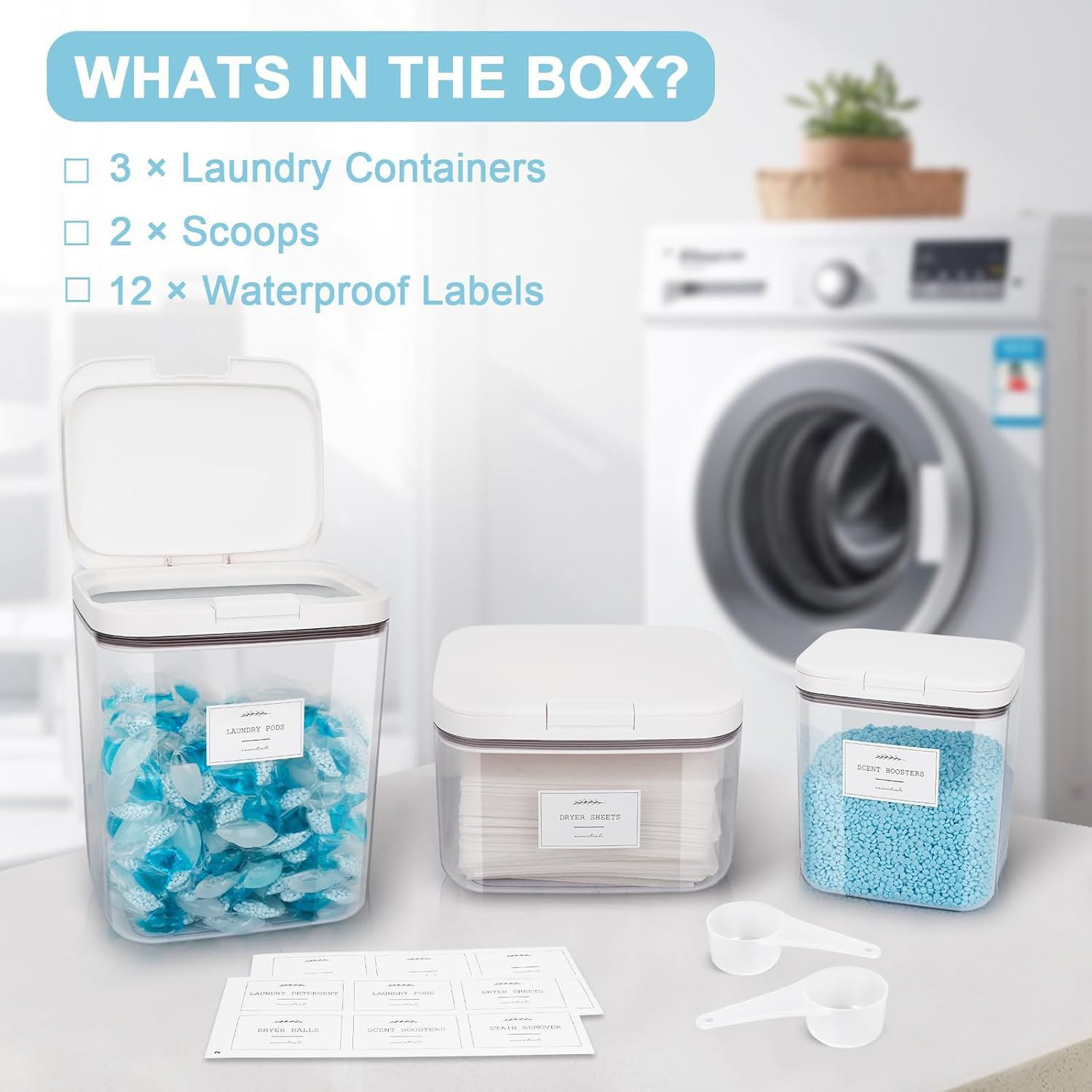 CHUANGWENYI 3 Pack Laundry Powder Containers , Dryer Sheet Holder With ...