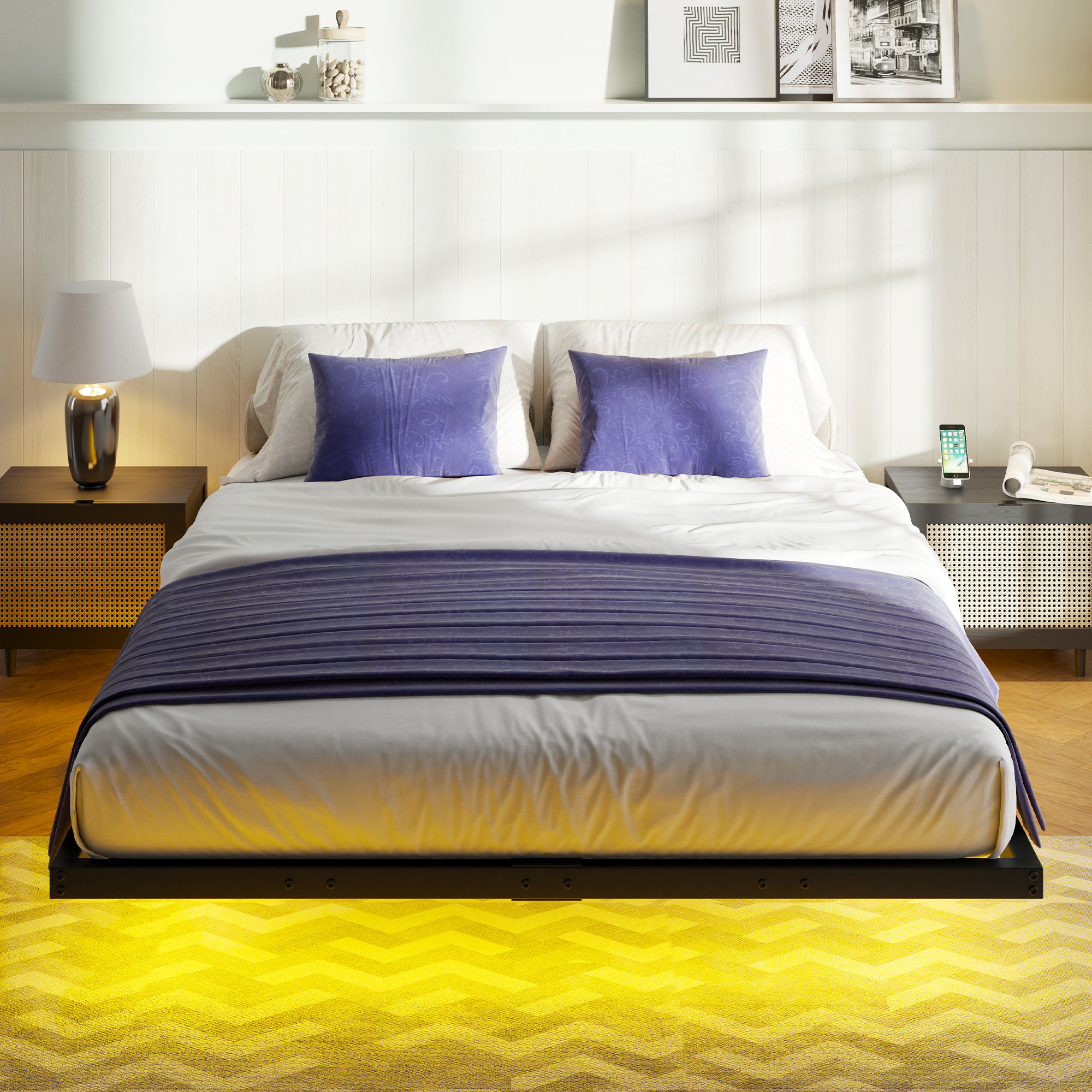 Trent Austin Design Tryston 9.1'' Floating Metal Bed with LED Lights ...