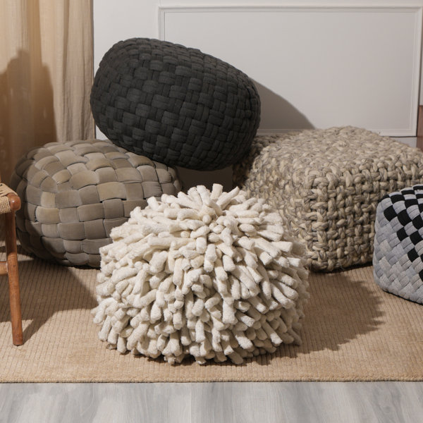 Gracie Oaks Clayford Handmade Round Pouf Foot Stool with Tassel ...