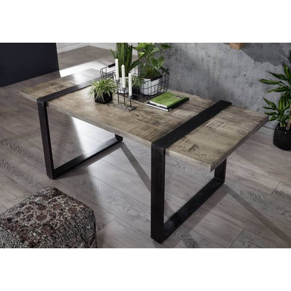 Massivmoebel24 Solid Wood Top Metal Base Dining Table | Wayfair.co.uk