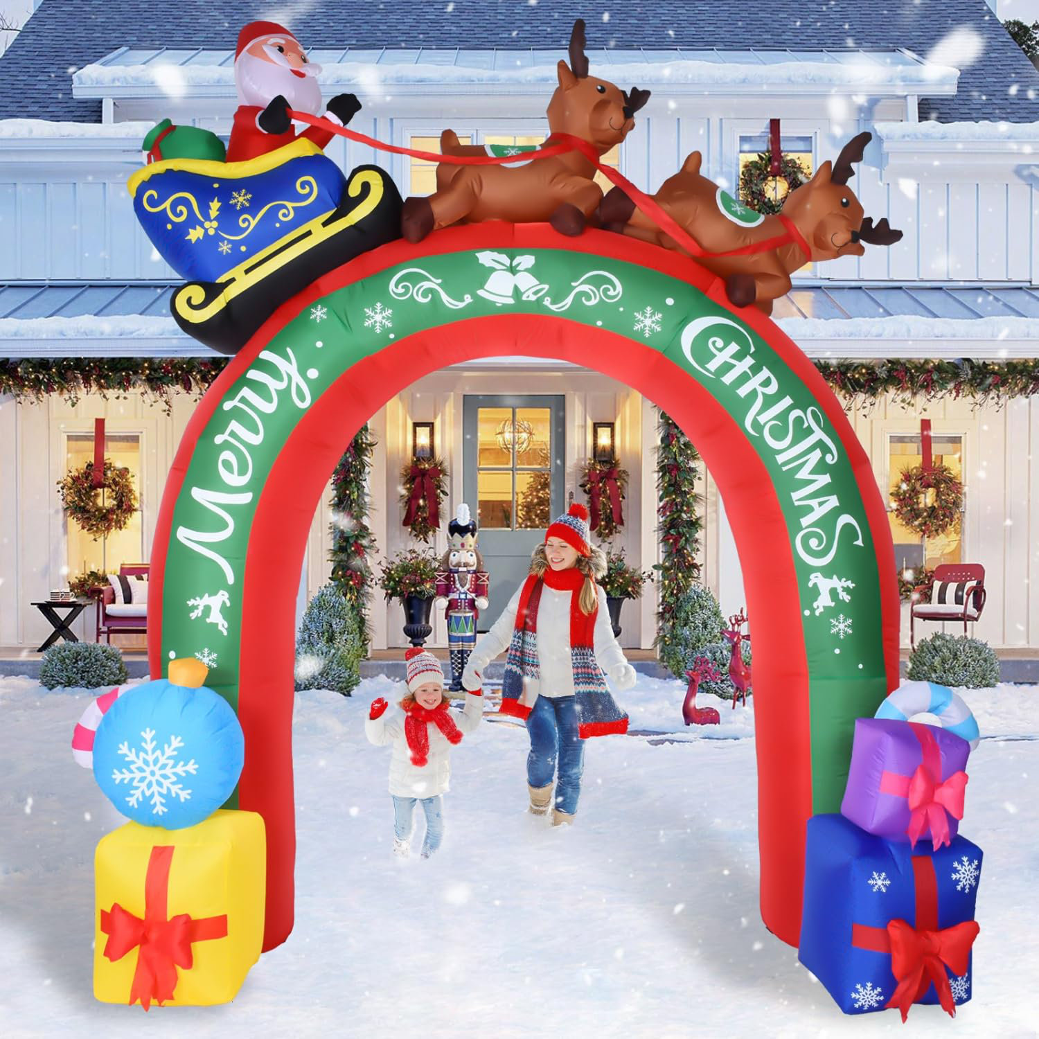 The Holiday Aisle® 10FT Christmas Inflatable Archway with Santa, Sleigh ...