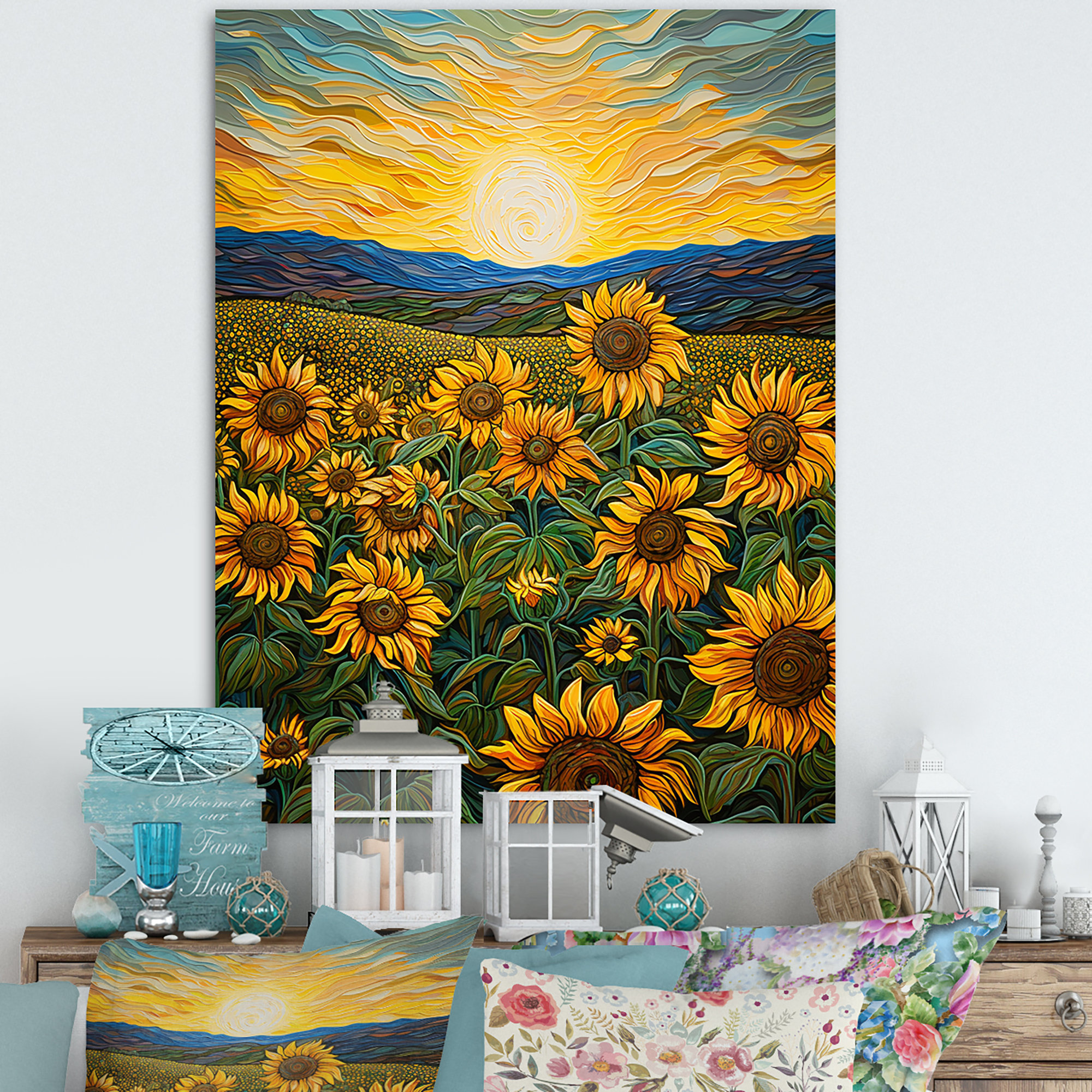 August Grove Sunflowers Liquid Art Flower Field I - Flower Field Canvas ...