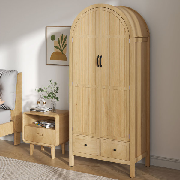 Alcott Hill® Armoire Wardrobe Closet with 2 Arched Fluted Doors ...