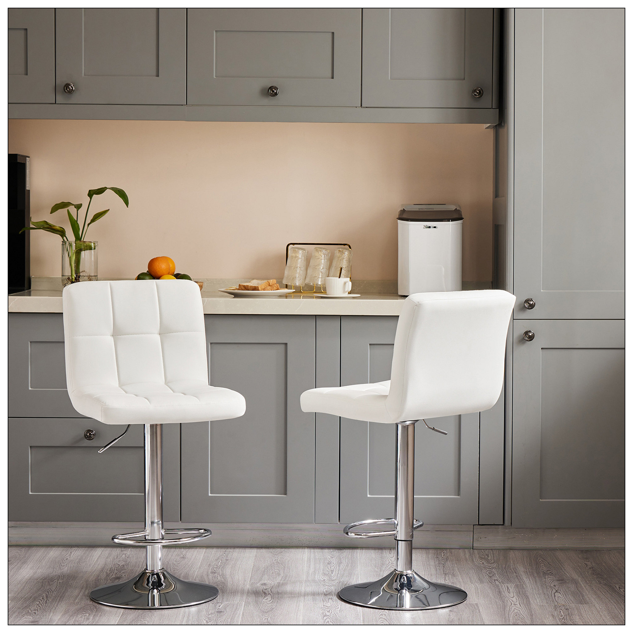 Ebern Designs Bar Stools 1 Set Of 2, Counter Height Bar Stools, Square ...