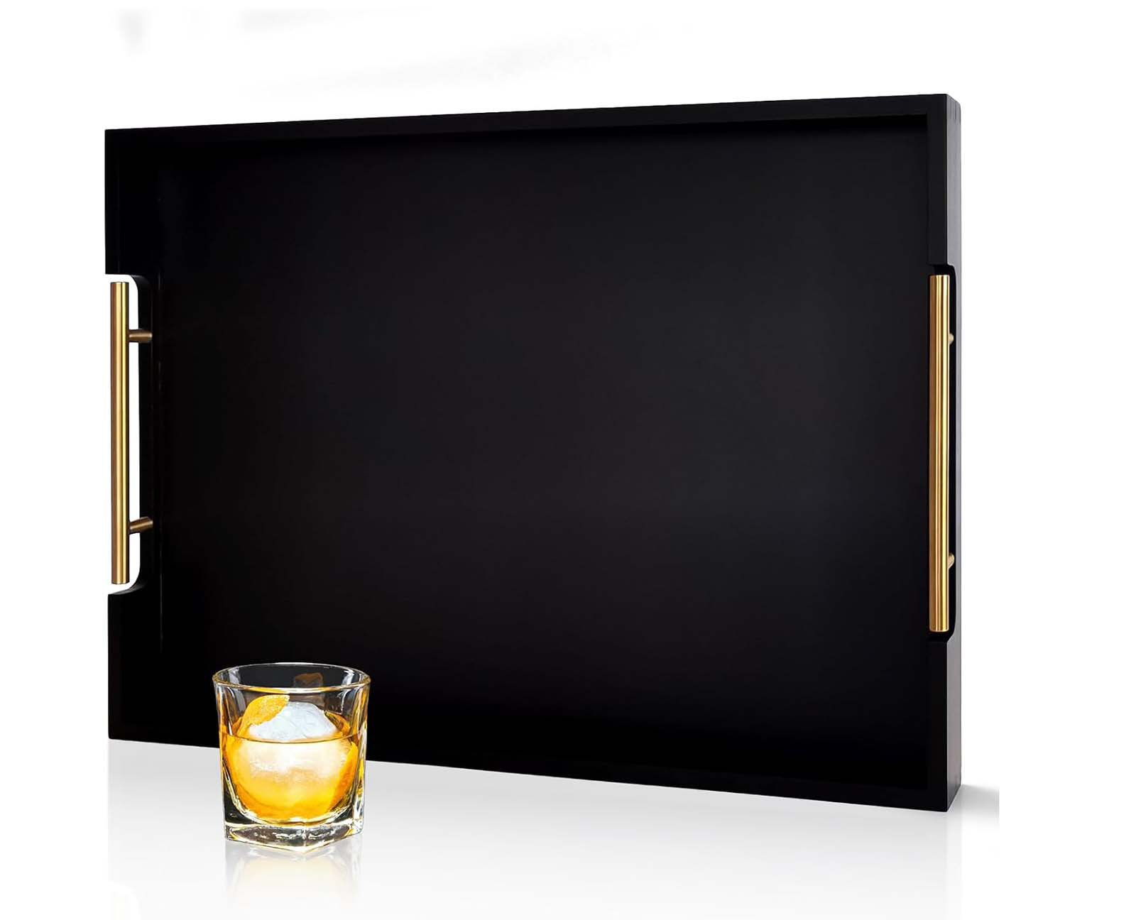 NEUTRALPOSTURE 22 Inch Rectangle Black Ottoman Tray With Gold Metal ...