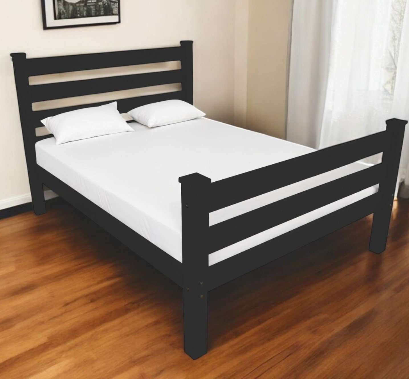 HomeRoots Black Solid Wood Queen Bed Frame | Wayfair