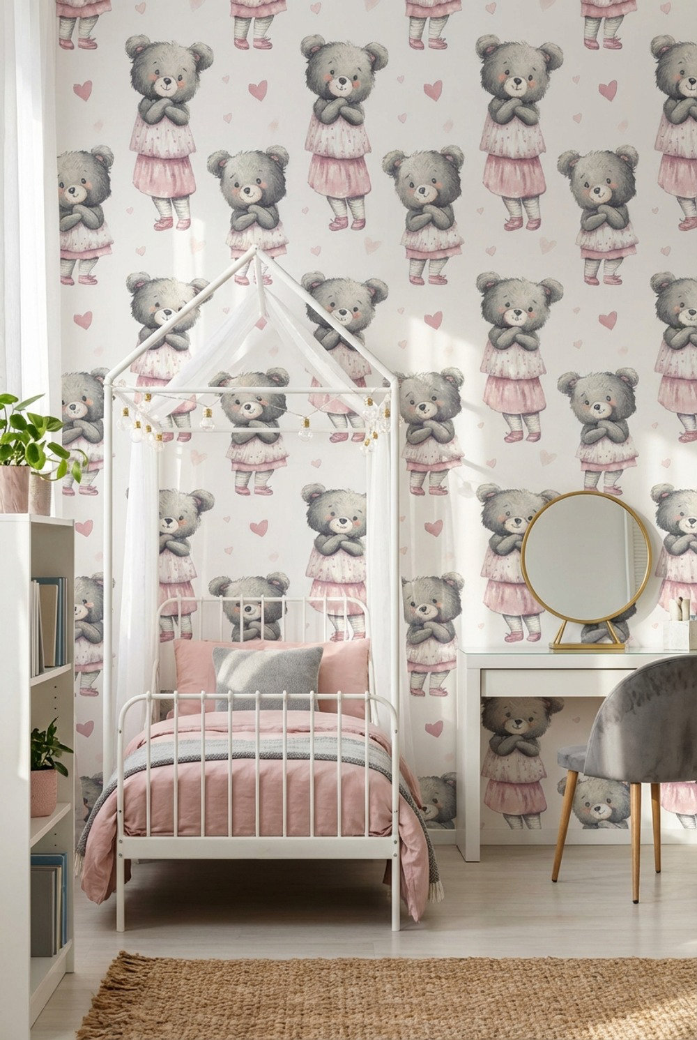 Lark Manor™ Teddy Bear Wallpaper Hearts Cute Decorative Mural | Wayfair