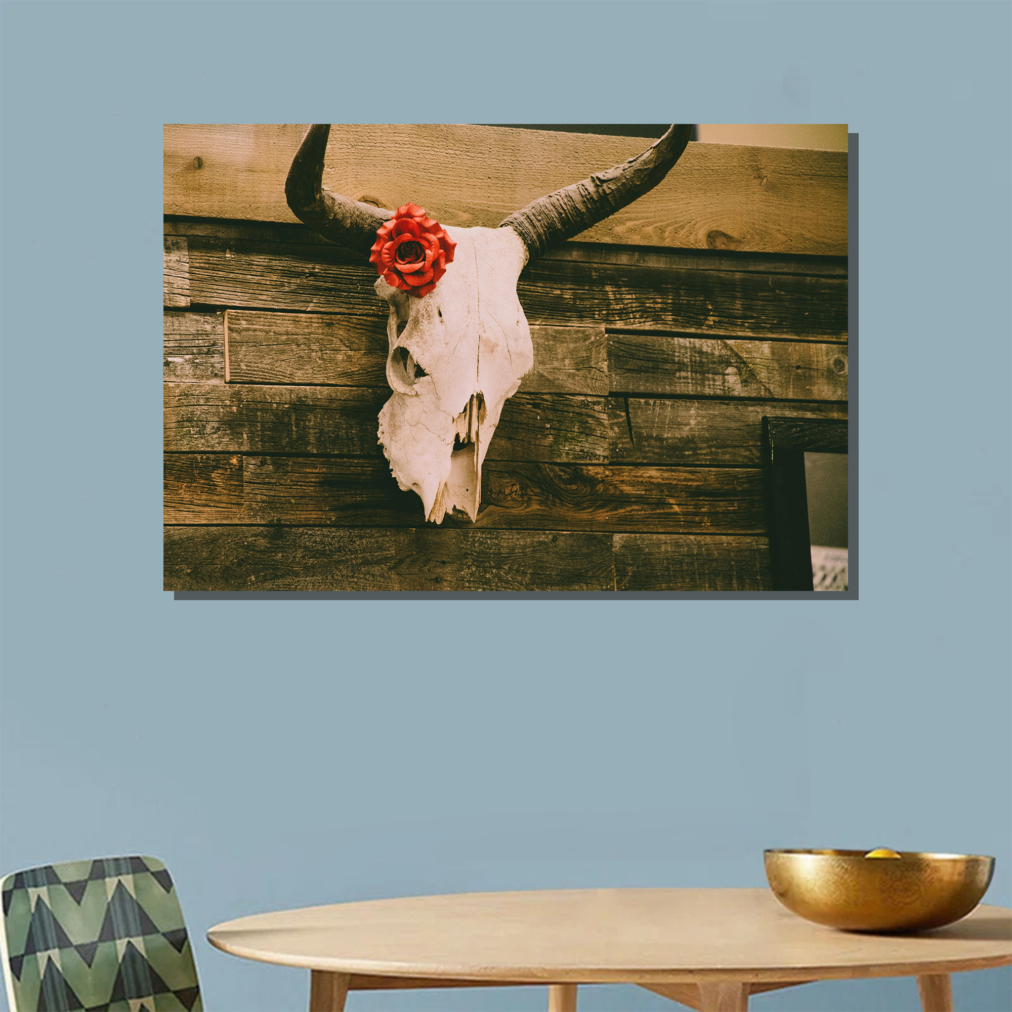 Loon Peak® Rustic Cow Skull with Floral Accent for Western Decor | Wayfair