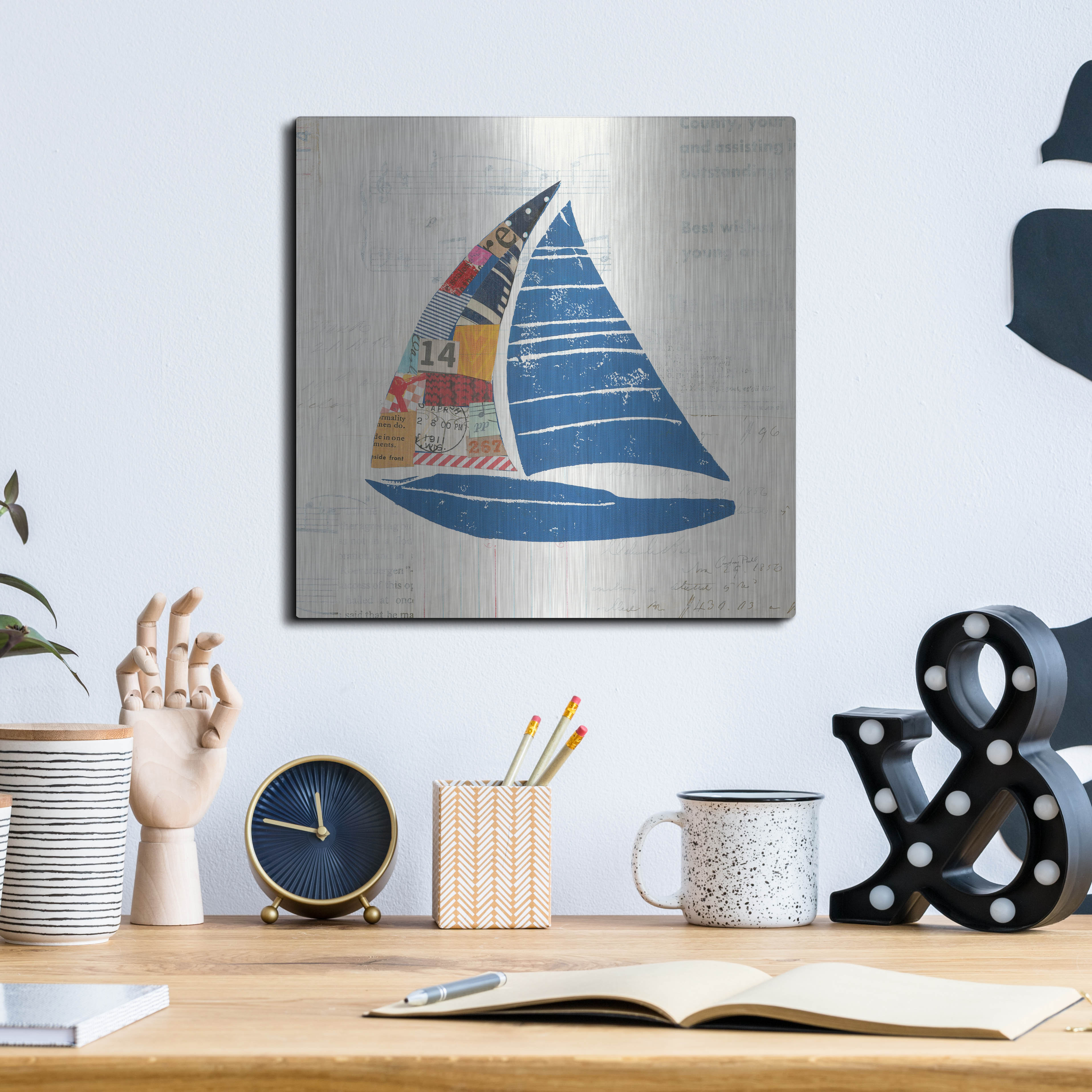 Luxe Metal Art 'Nautical Collage IV On Newsprint' " Nautical Collage IV ...