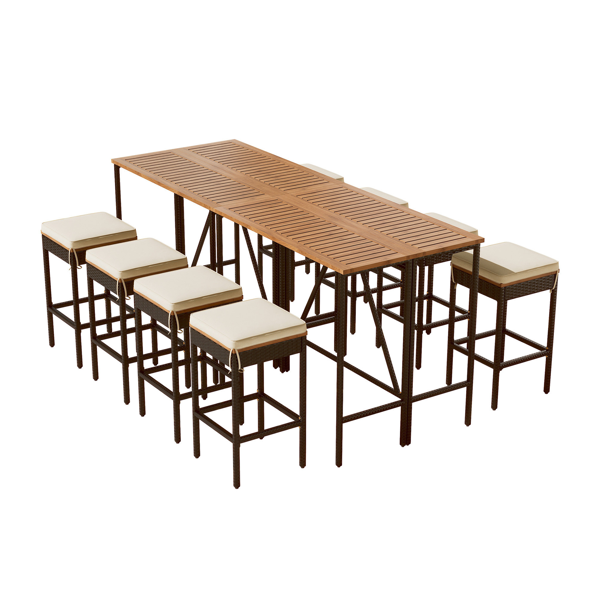 17 Stories GO 10-Piece Outdoor Acacia Wood Bar Height Table And Eight ...