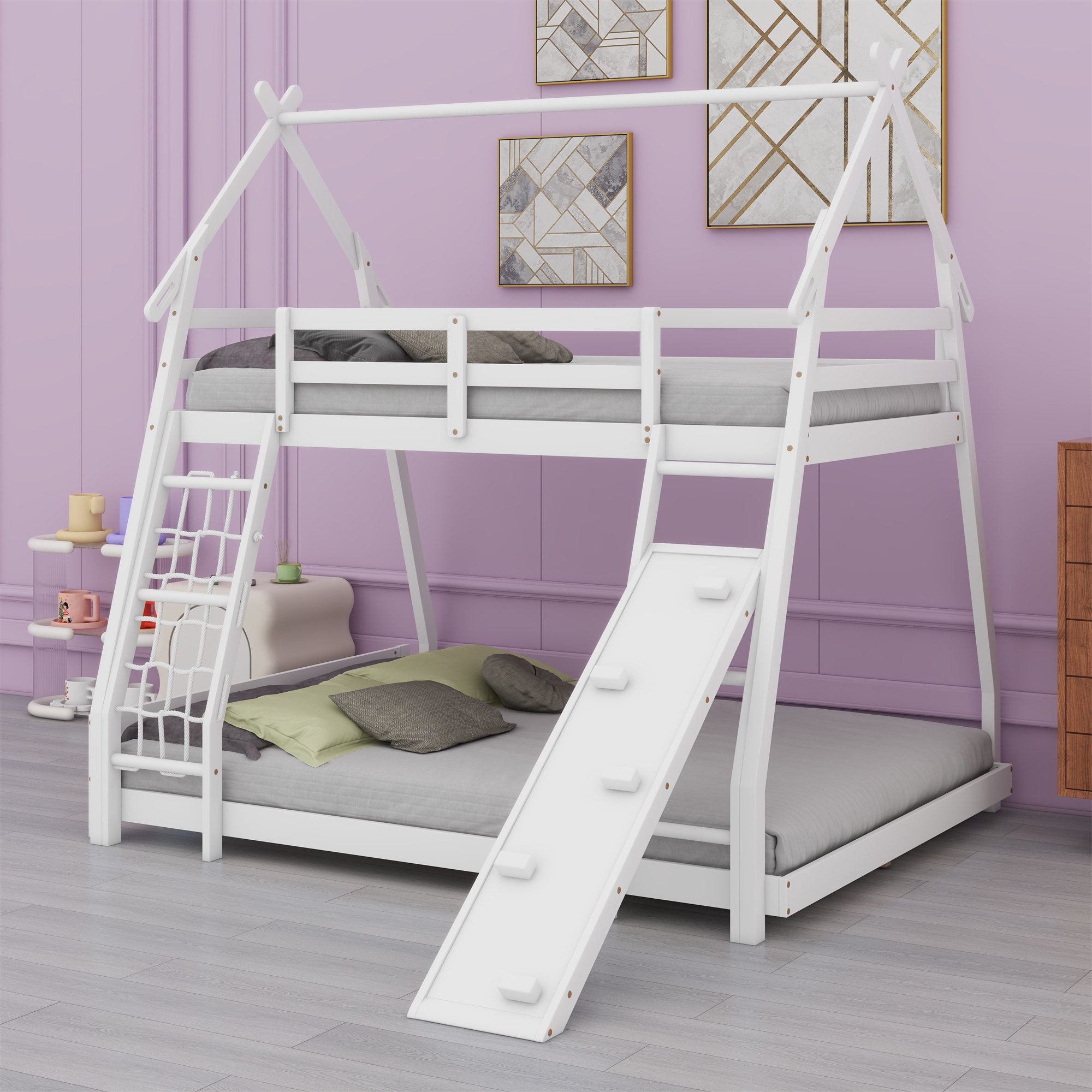 Harper Orchard House Bunk Bed With Climbing Nets And Climbing Ramp ...