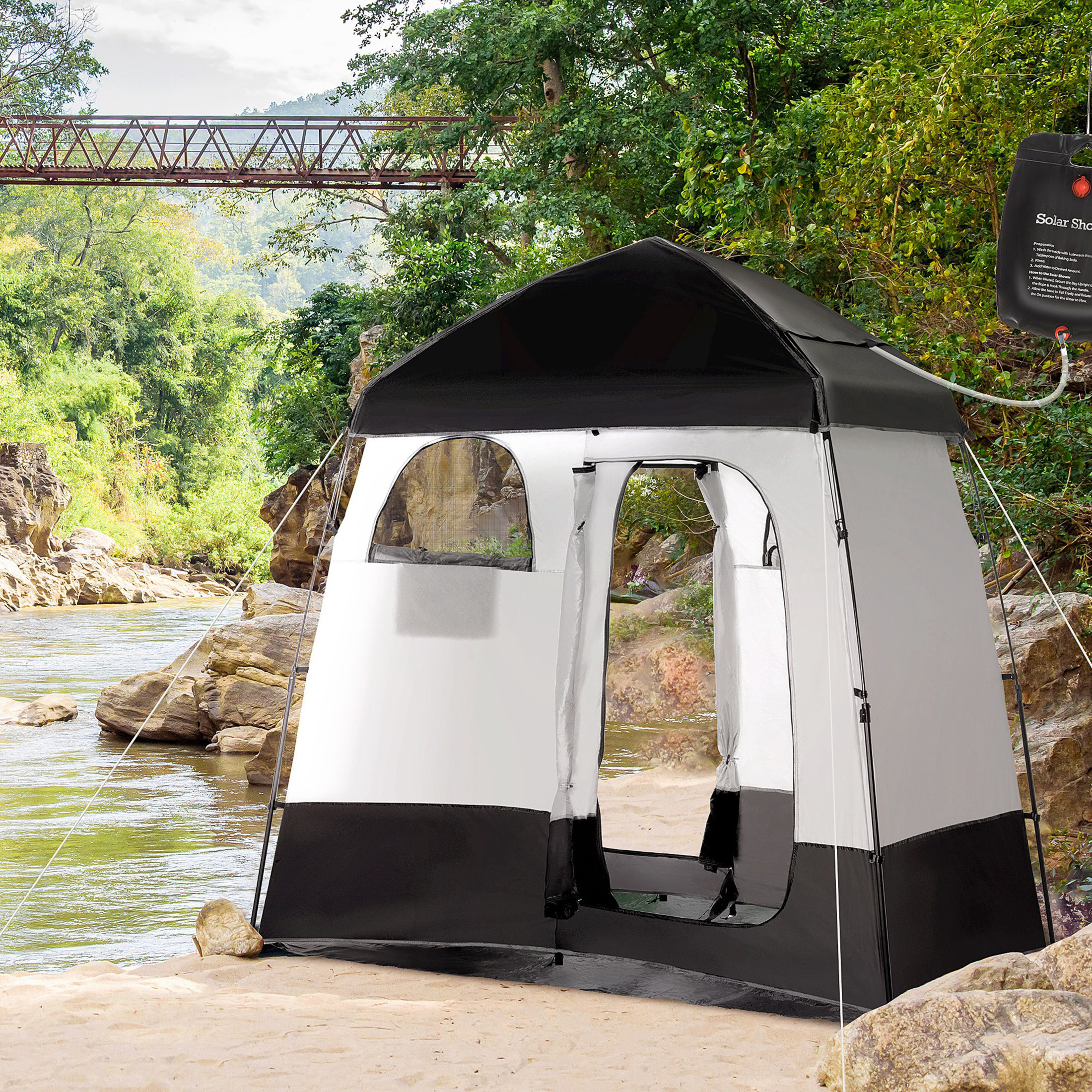 dingdangxiang Pop-Up Privacy Shower Tent: Portable 2-Room Enclosure ...