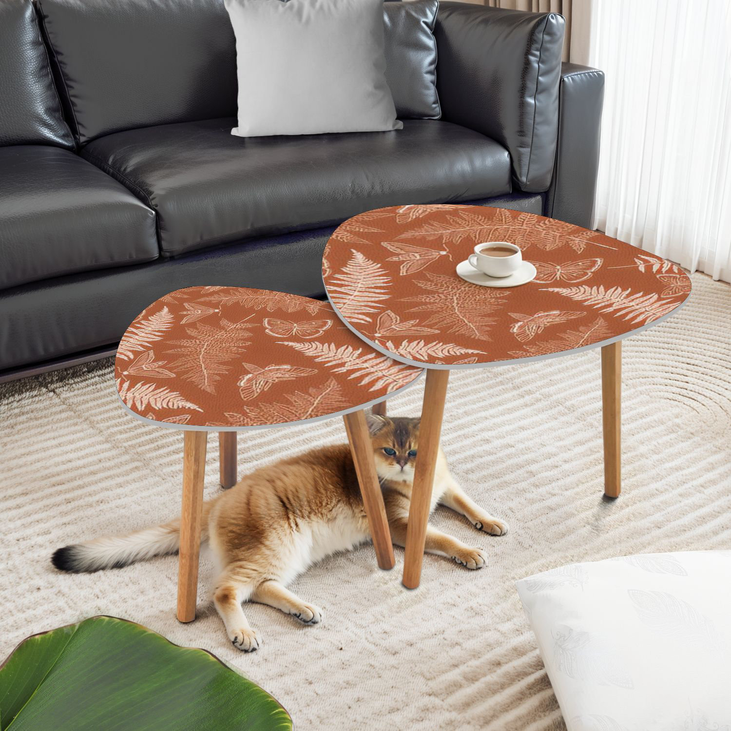 East Urban Home Triangle Nesting Coffee Table Set of 2 Seamless fern leaves butterflies moths ...