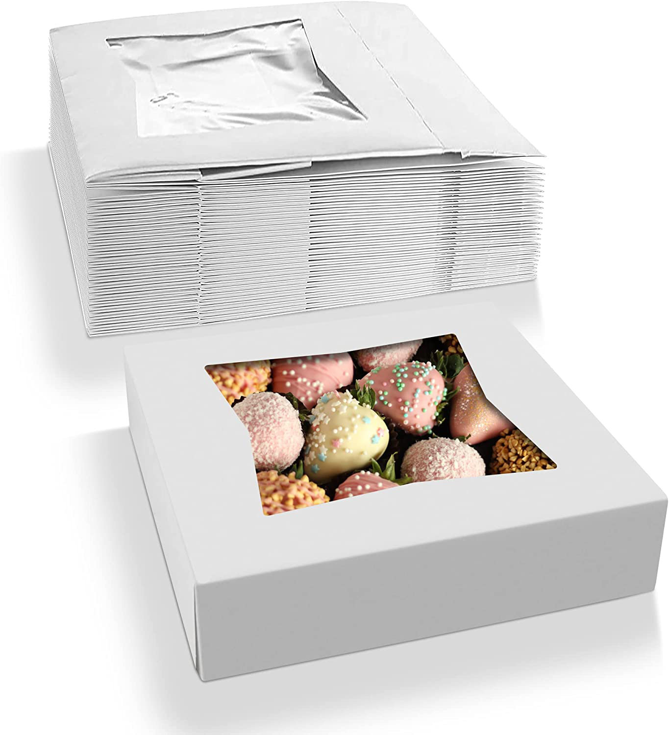 Prep & Savour Davinity White Cookie Boxes - 9" x 9" x 2.5" Bakery Boxes ...