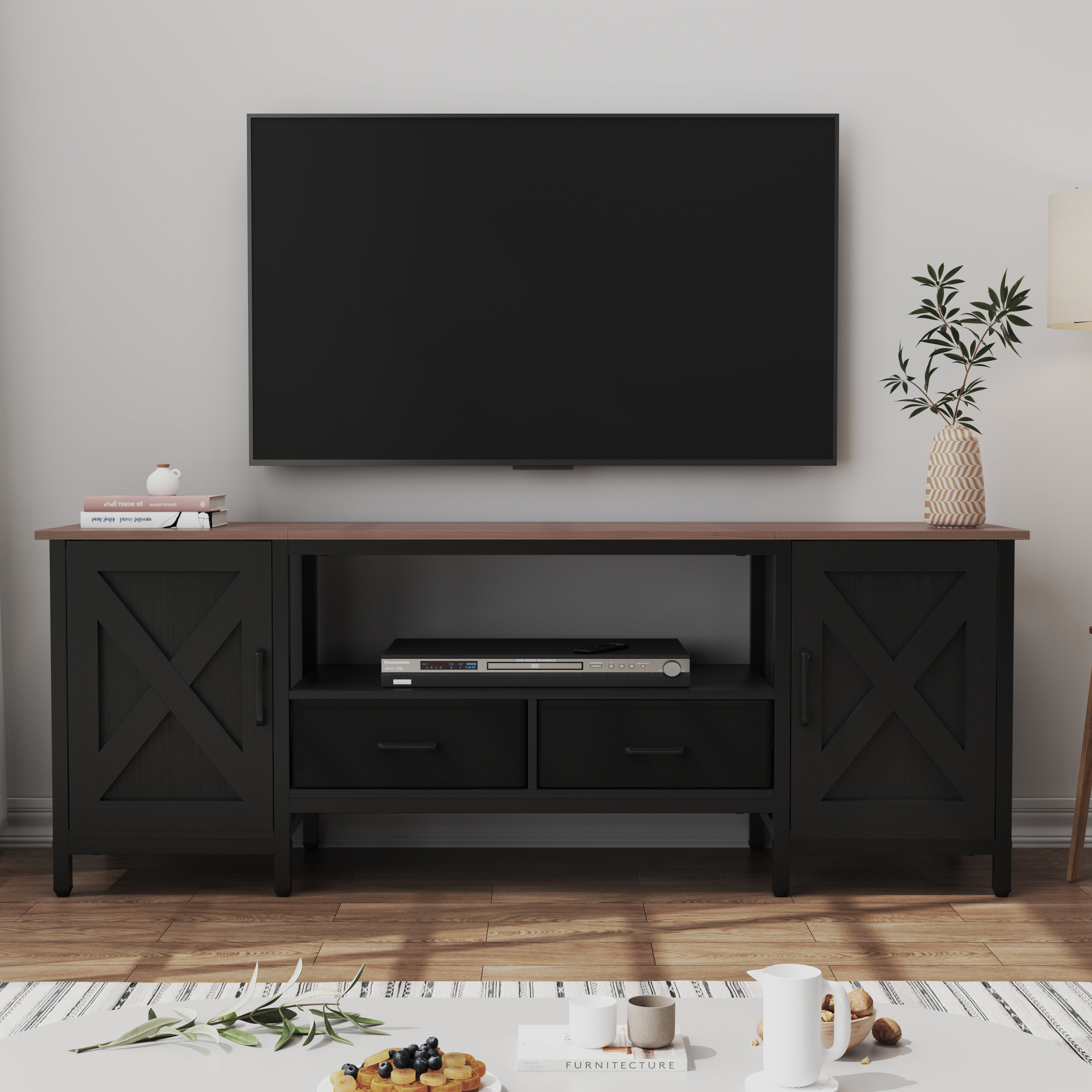 TV Console With Outlets 63-Inch Mid-Century Modern TV Stand For Up To ...