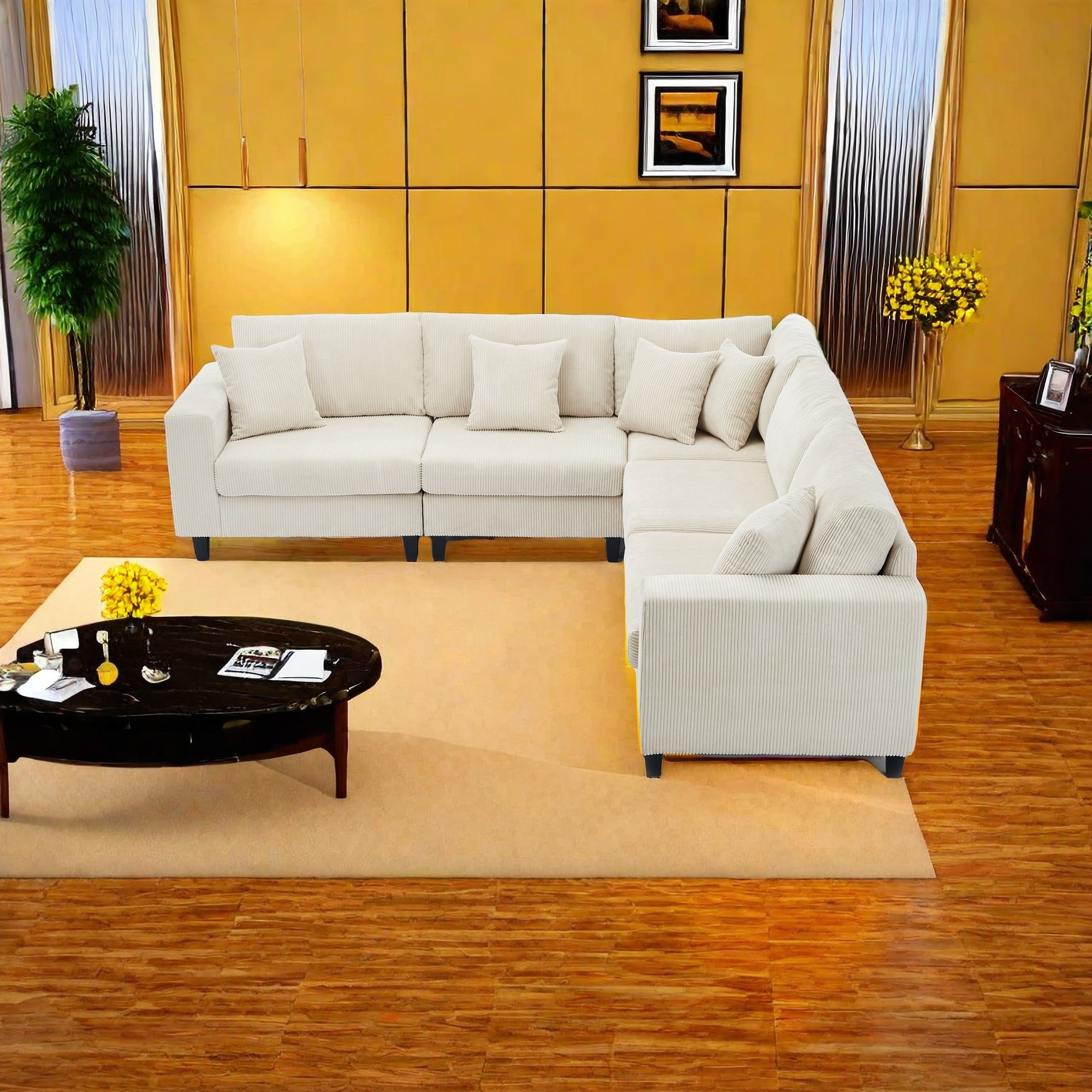 Everly Quinn 5-Seat Corduroy Sofa Couch With High-Density Sponge ...