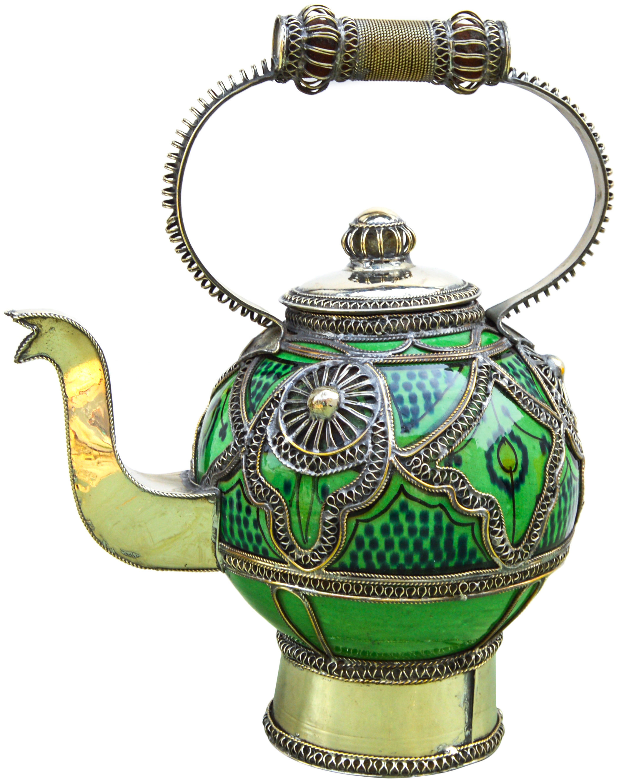 The Moroccan Room Green/Silver 11.5" Indoor / Outdoor Ceramic Table ...