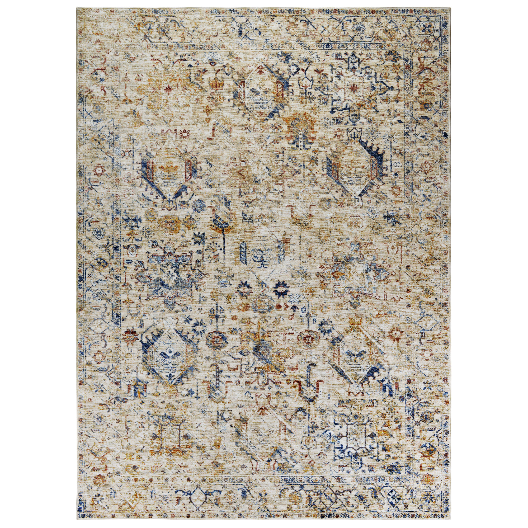 Bungalow Rose 5X7 Traditional Accent Rug In Ivory With Navy Blue ...