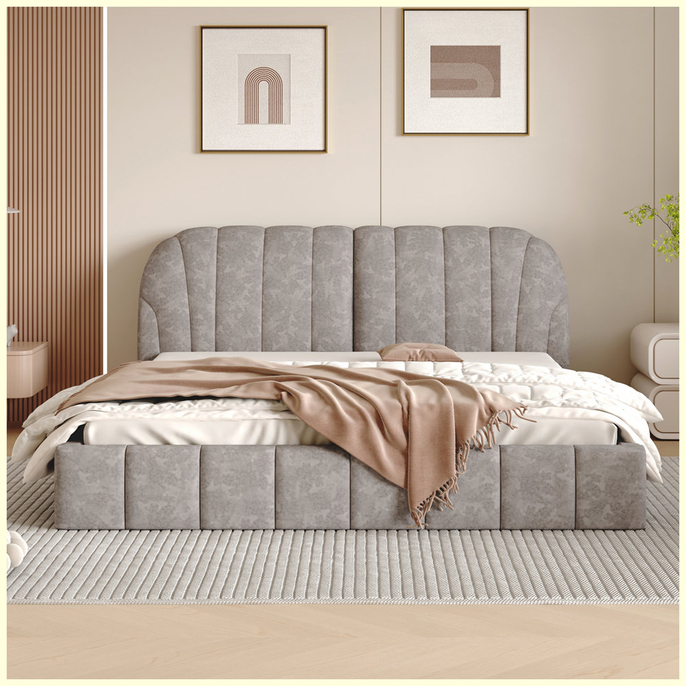 Wrought Studio™ Upholstered Low Platform Bed with Tufted Headboard ...