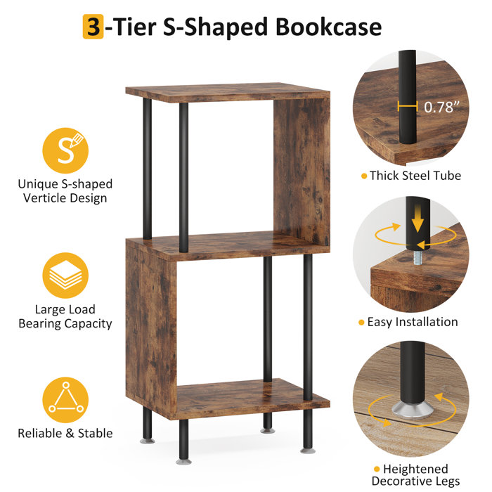 17 Stories Idalium Modular S-Shaped Artisan Bookshelf with Detachable ...