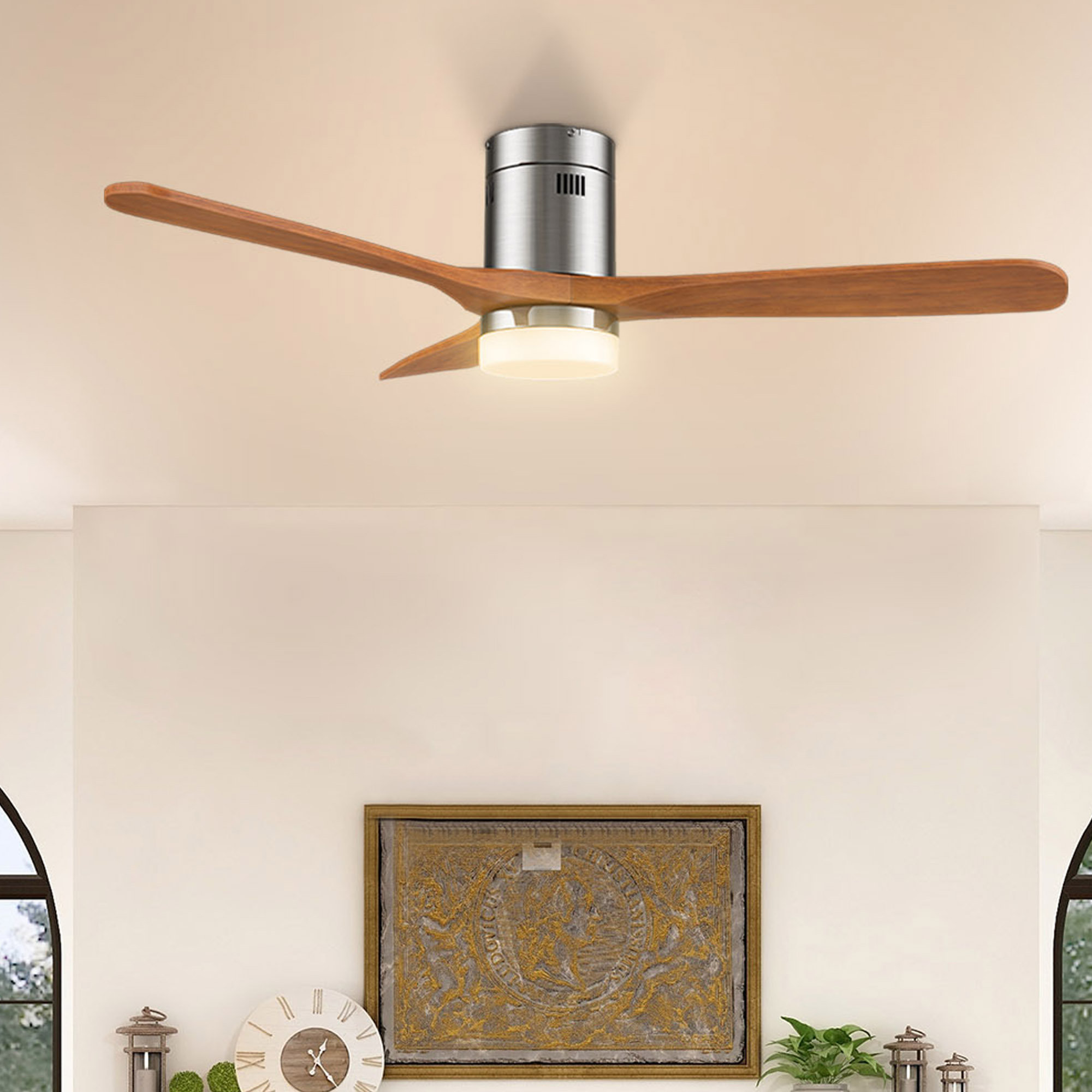 Ivy Bronx 52" Amoni 3 - Blade LED Smart Flush Mount Ceiling Fan with ...