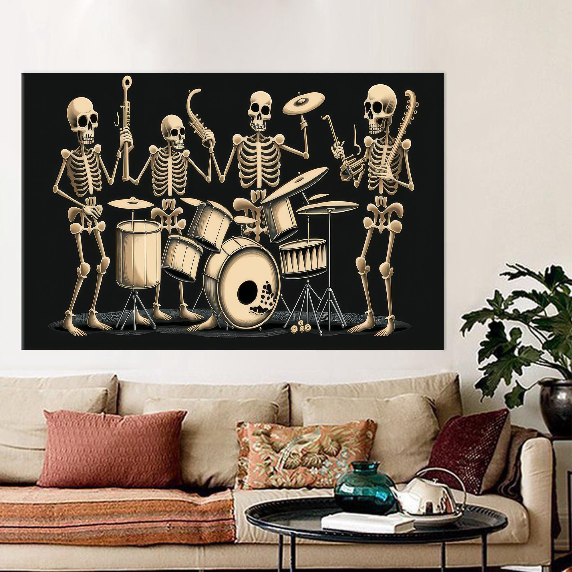 Dakota Fields Boho Abstract Skeleton Music-Themed Cotton Canvas Art ...