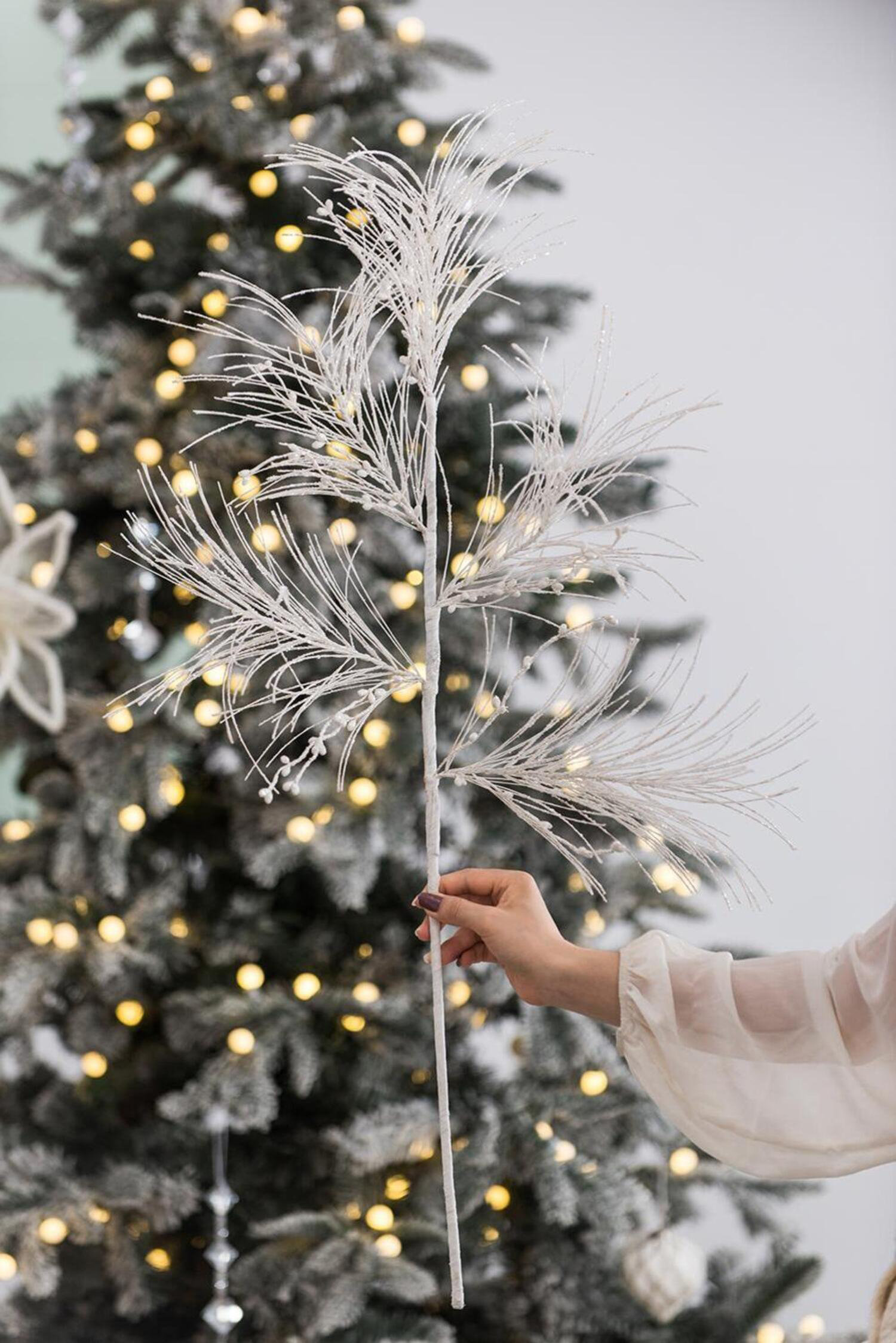 The Holiday Aisle® Wispy Pine Spray - 33" - White | Wayfair