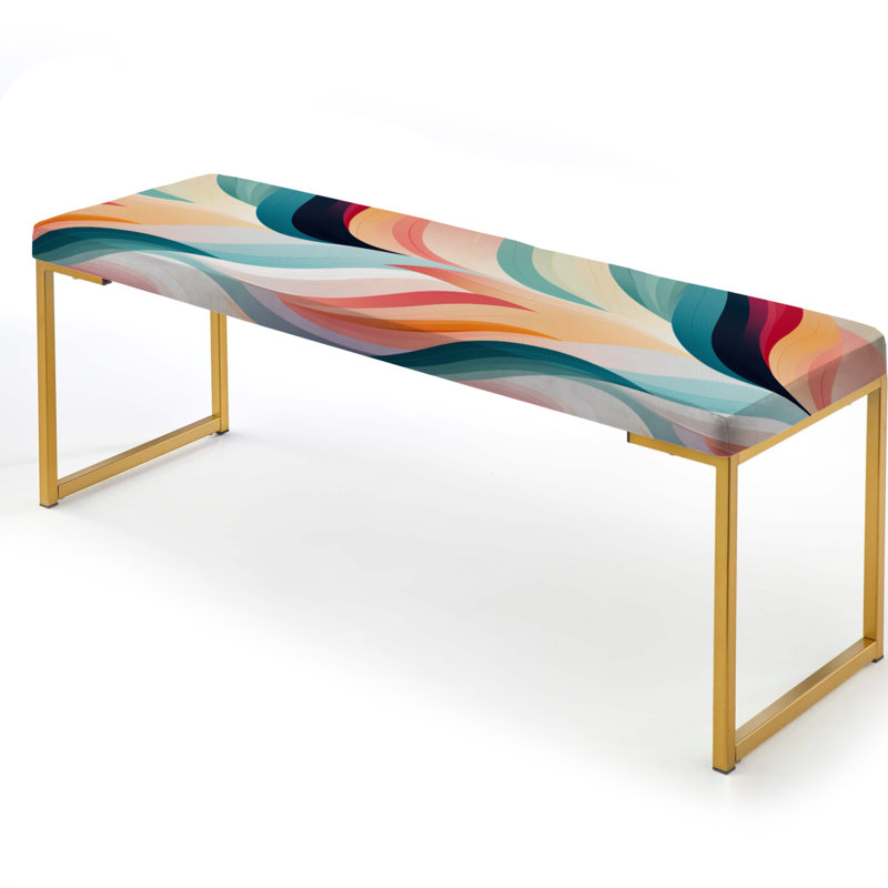 Design Art Modern Zen - Striped Upholstered Gold Bench | Wayfair