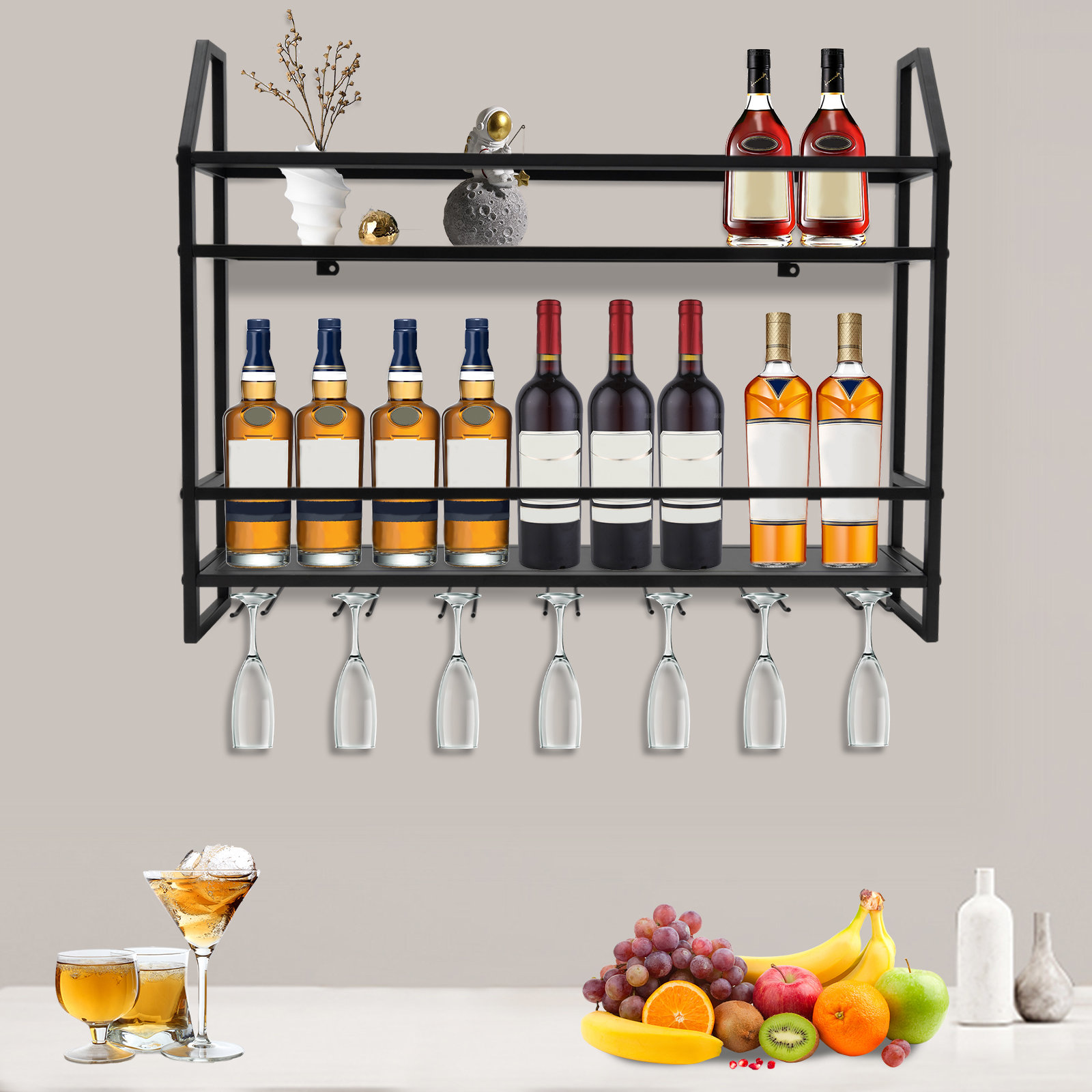 Rebrilliant Adriannah Wall Mounted Wine Glass Rack in Black | Wayfair