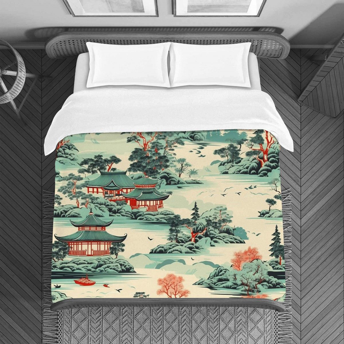 VisionDecor Asian Bedding Styles Duvet Cover Turquoise - Wayfair Canada