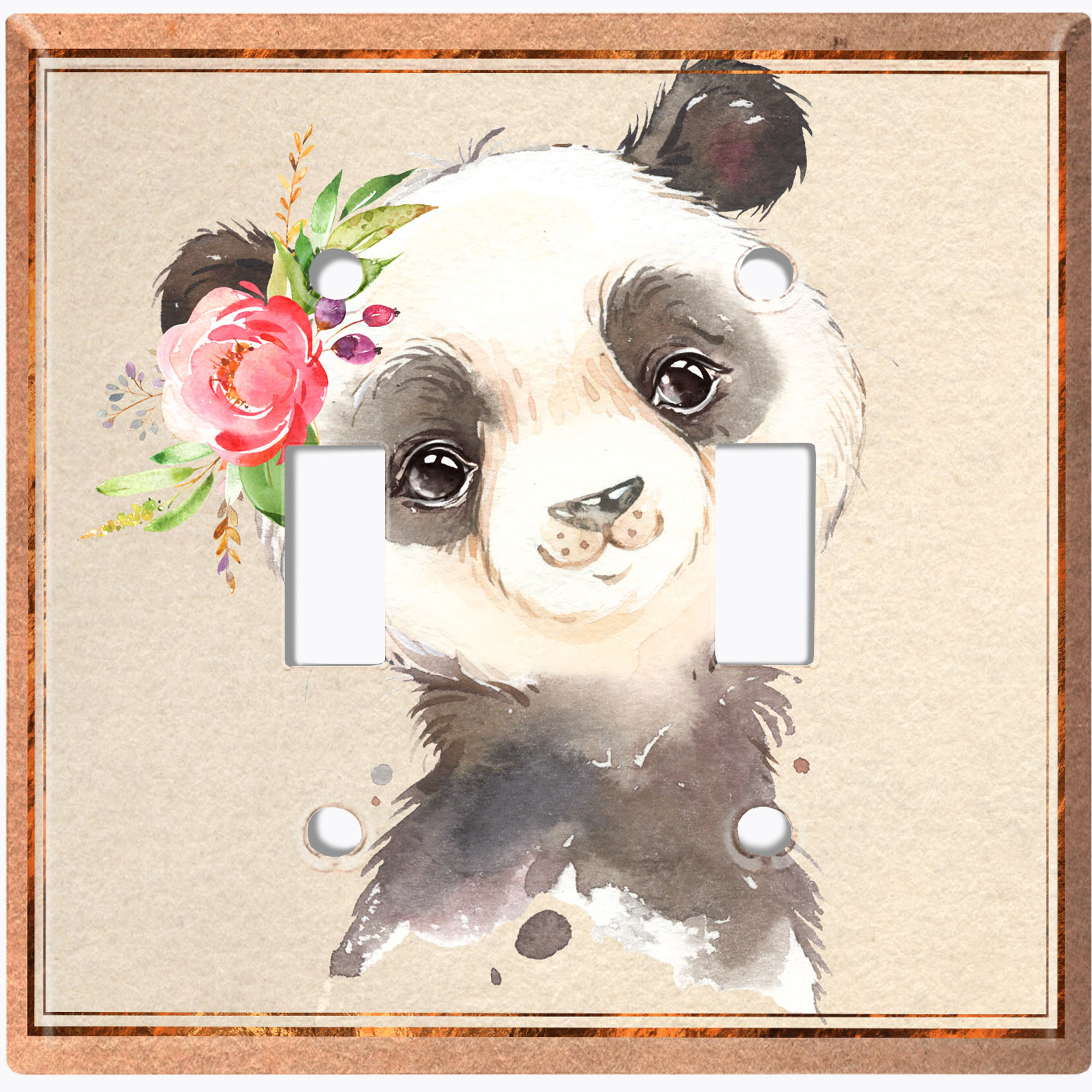 WorldAcc Cute Animal Baby Panda Flower 2-Gang Toggle Light Switch Wall ...