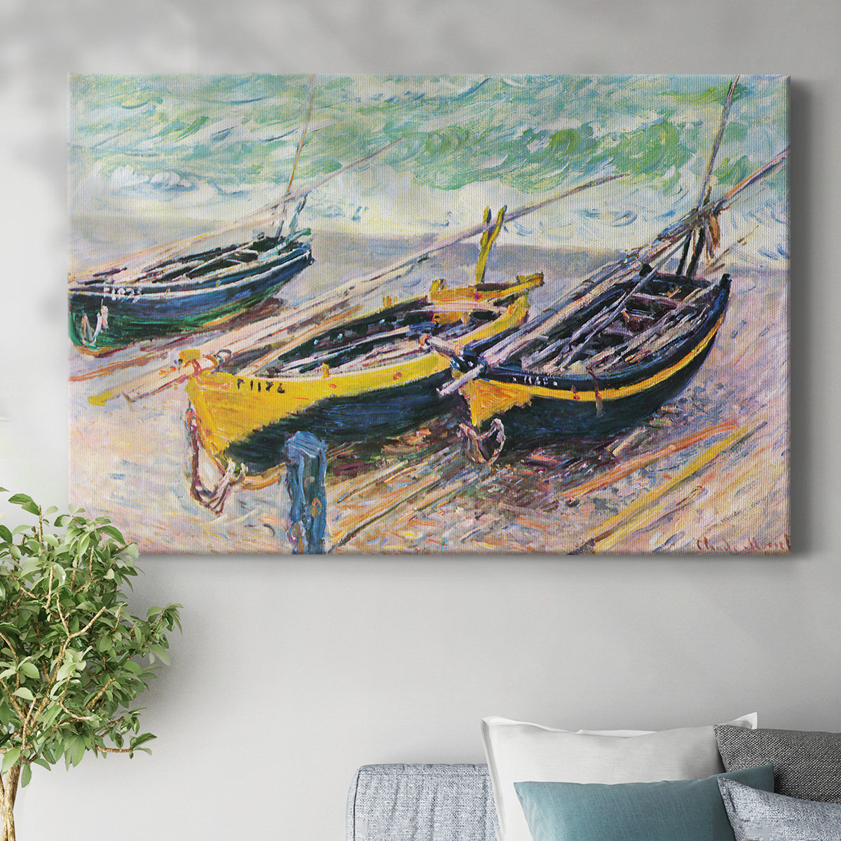 Breakwater Bay Dock of Étretat (three fishing boats) by Monet-Gallery Wrapped Canvas | Wayfair